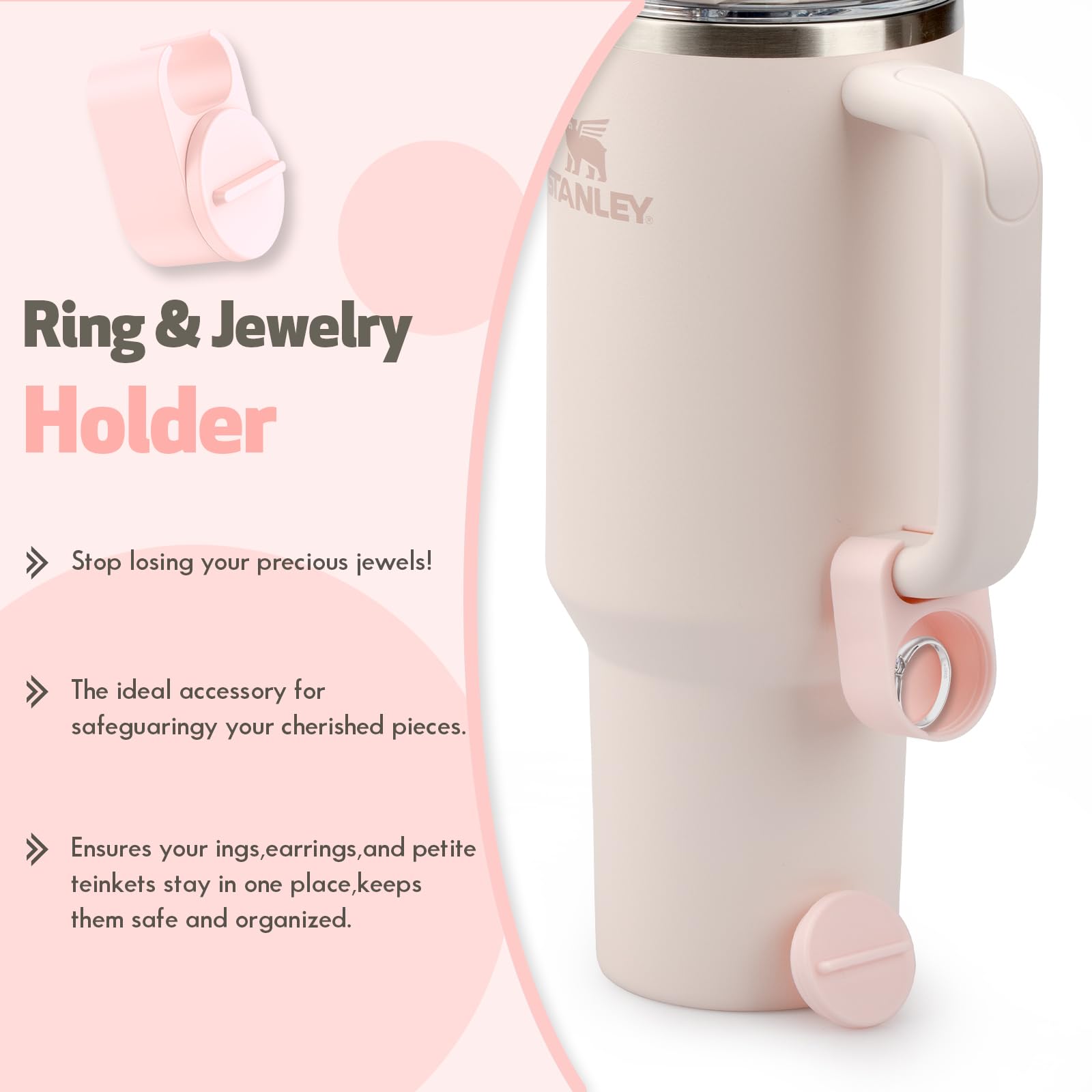 Set of 3 Pcs Accessories for Stanley 40oz Quencher H2.0 Tumbler, Includes Double-sided Hook, Chapstick Lip Balm Holder and Ring&Jewelry Holder, Accessories for Stanley Cup H2.0 Tumbler 30oz 40oz 64oz