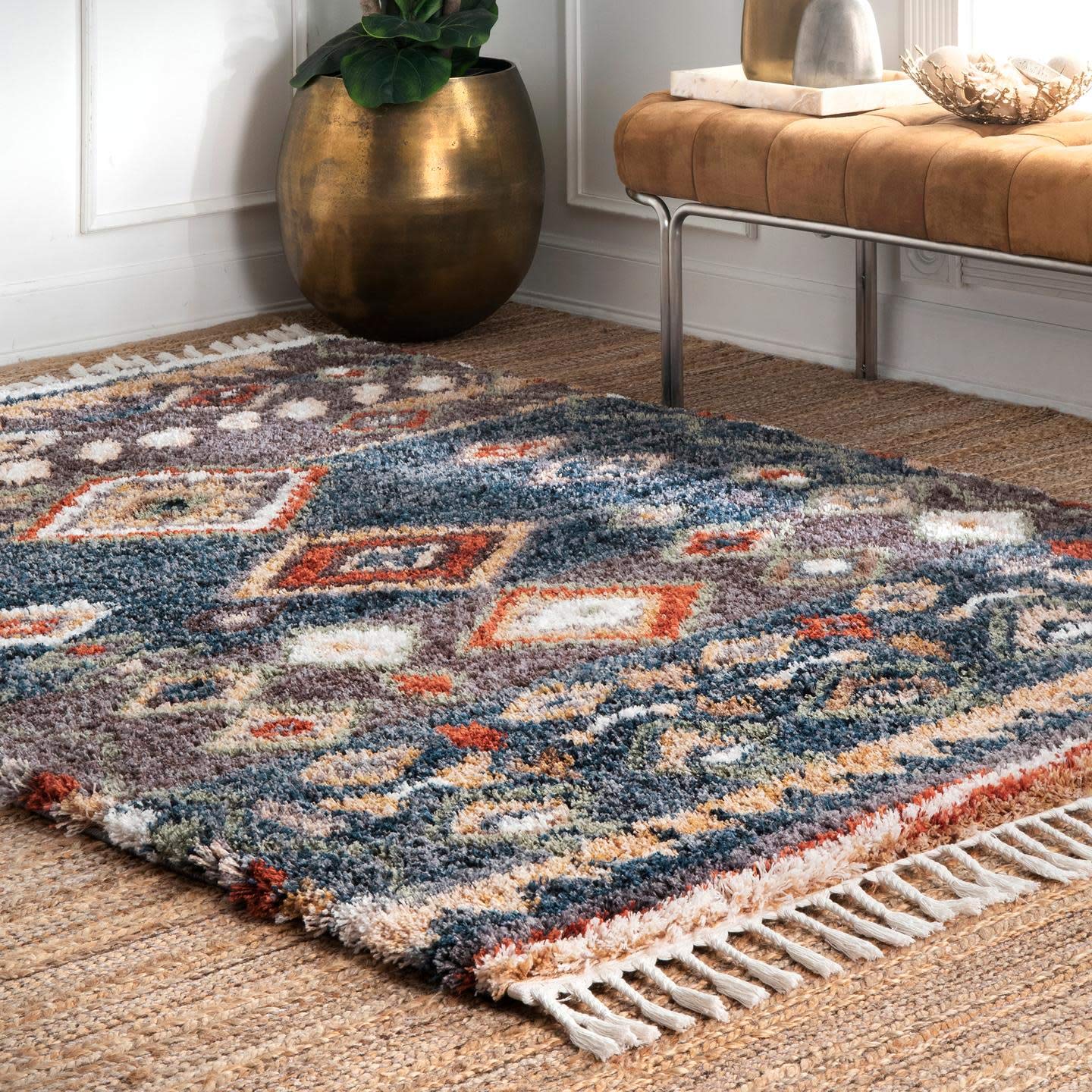nuLOOM Rosemarie Bohemian Soft Shag Tassel Area Rug, 4' x 6', Blue