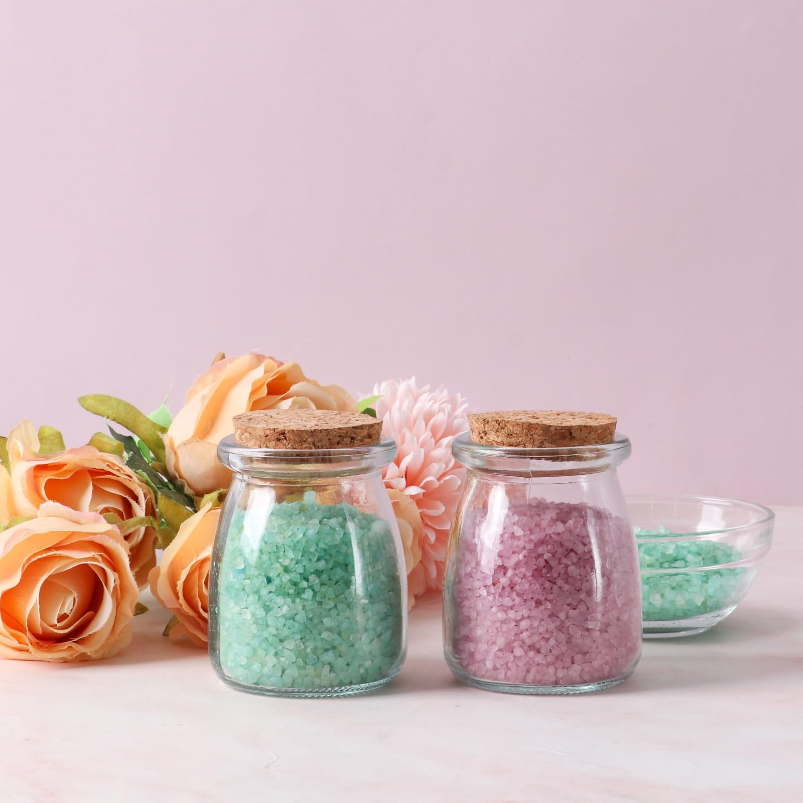 Miukada Small Glass Jars with Cork Lids 7 oz, Yogurt Jars 30 Pack, Pudding Jars, Mini Containers with Cork Lids, Little Decorative Jars, Terrarium Canisters for Herb, Candy, Party Favor