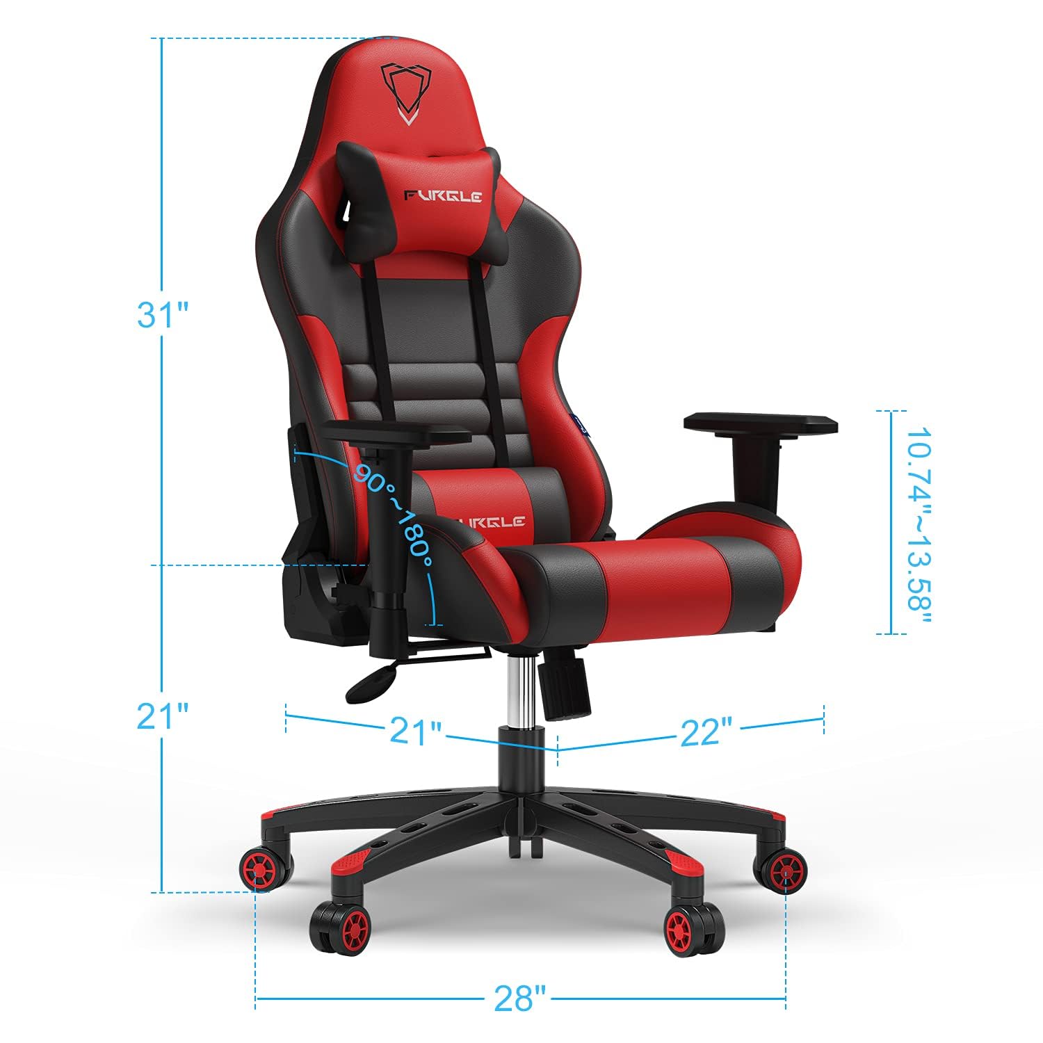 Furgle Gaming Chair with Footrest, Office Ergonomic Computer Chair with Lumbar Support, Height Adjustable Video Gaming Chair with 360°-Swivel Seat and Headrest, (Pro-Black/Red)
