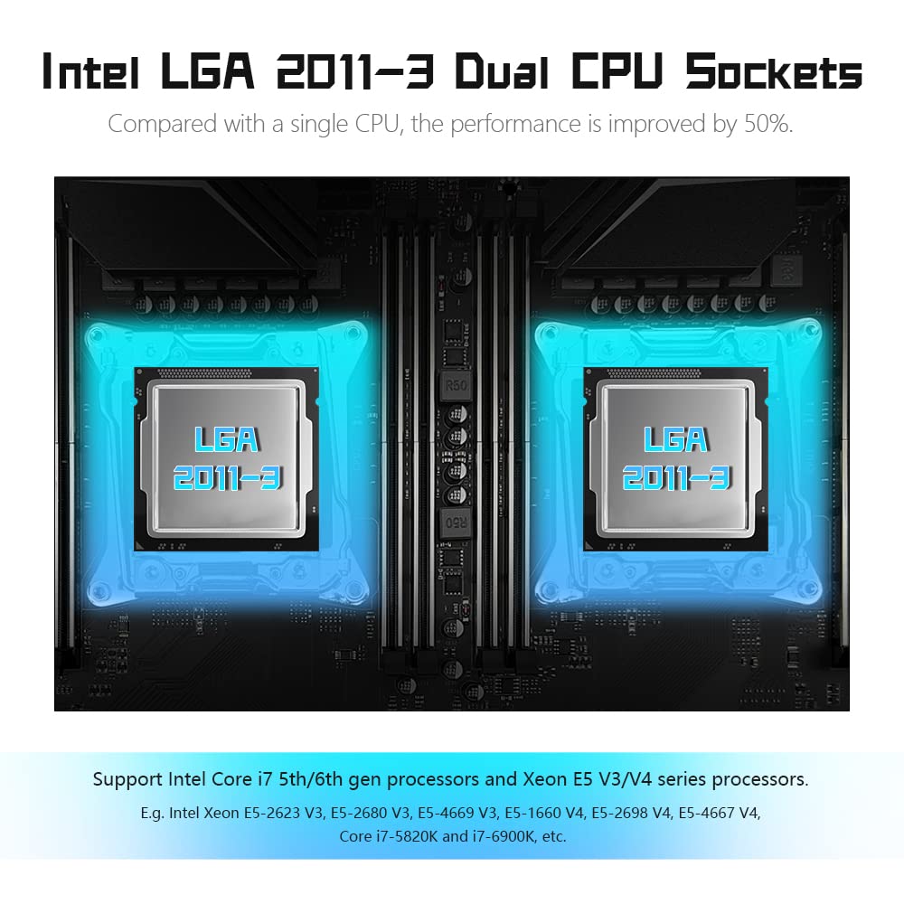 MACHINIST X99 Dual CPU Motherboard, LGA 2011-V3 Computer Server Motherboards (Intel i7 5th/6th Gen, PCIe 3.0, DDR4, Dual LAN, Dual M.2, SATA 6Gb/s, E-ATX) for Intel XEON E5 V3/V4 Series Max 256G