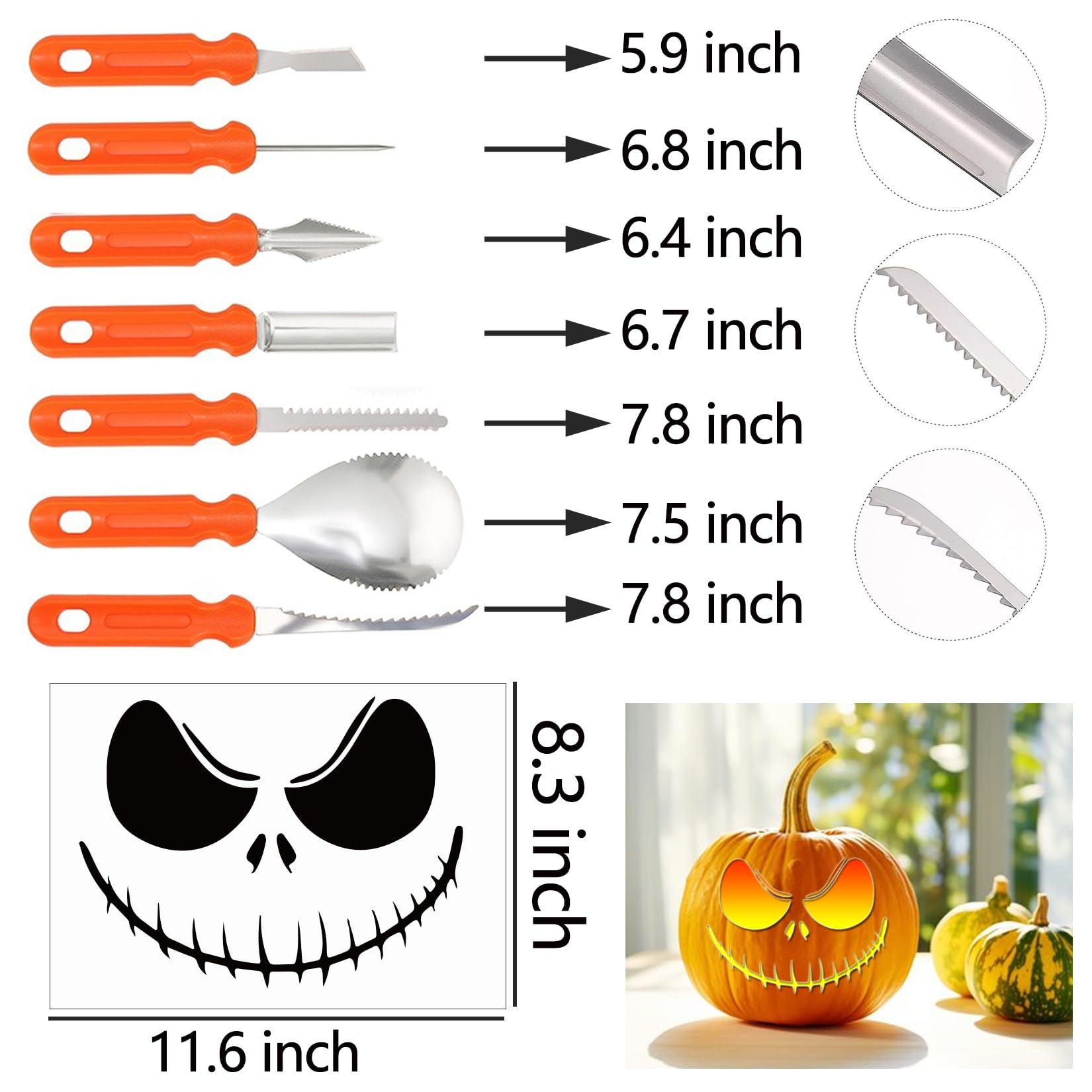 MYJMN Pumpkin Carving Tools, Professional Halloween Pumpkin Carving Kit With Stencils for Adults Kids Heavy Duty Stainless Steel Carving Set for Halloween Decor