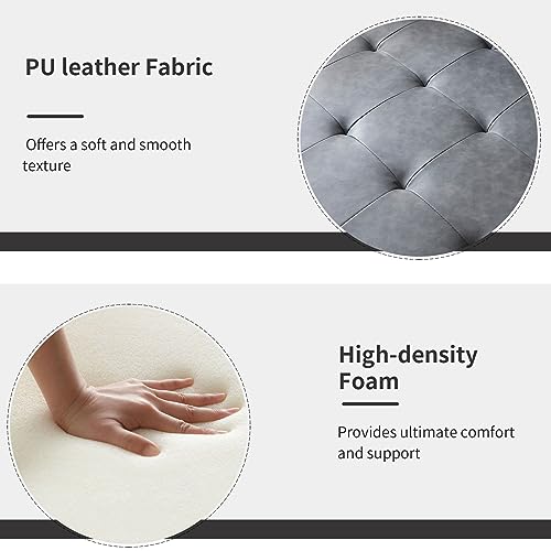 NIOIIKIT Convertible Pull Out Sleeper Sofa Bed, Modern PU Leather 2-in-1 Single Lazy Sofa, Ottoman with Backrest and Pillow for Living Room, Bedroom, Office, Lounge (Dark Grey PU)