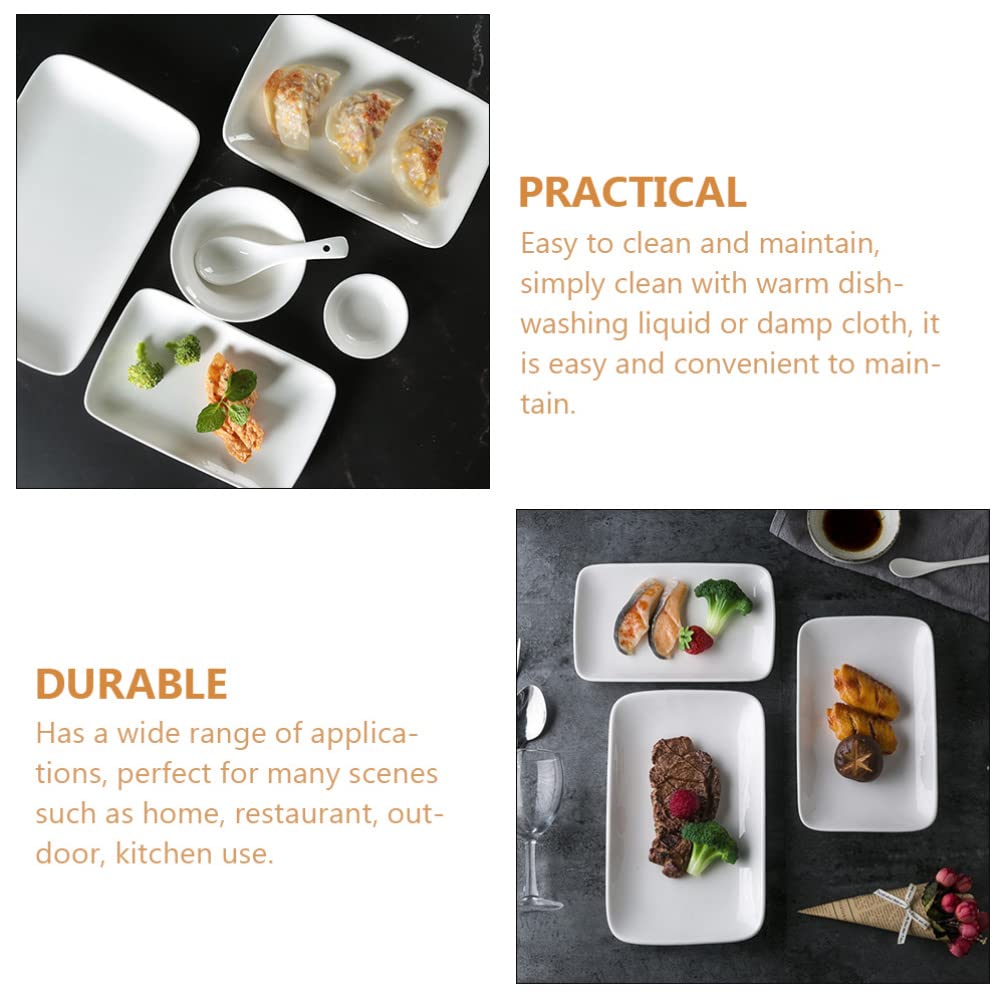 Hemoton 4pcs White Rectangular Melamine Plates, Dinner Plates Salad Serving Dishes Unbreakable Elegant Dinnerware Microwave Dishwasher Oven Safe