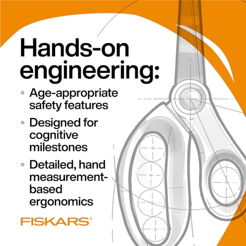 Fiskars 5" Softgrip Left-Handed Pointed-Tip Scissors for Kids Ages 4+ - Left-Handed Scissors for School or Crafting - Back to School Supplies - Blue Lightning