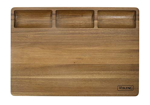 Viking Culinary Reversible Butcher Block Prep and Carving Board, 20 Inch, Includes 3 Built-In Compartments & Juice Groove, Crafted from Acacia Wood