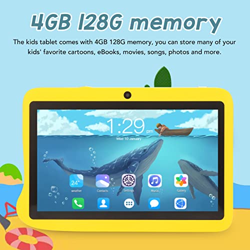 lennis HD Tablet, 2.4G 5G Dual Band Octa Core Processor 7in Kids Tablet 100-240V 6000mAh Battery 4GB 128G with Stand for Android 10 for Study (Yellow)