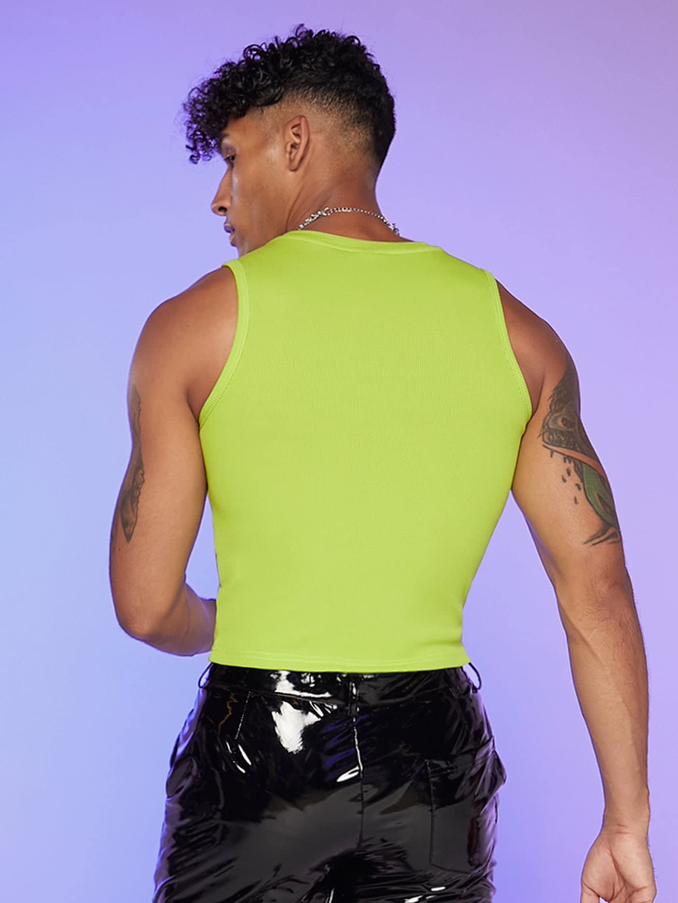 GORGLITTER Men's Fashion Workout Neon Crop Tank Top Slim Fit Hot Shirts Green Small