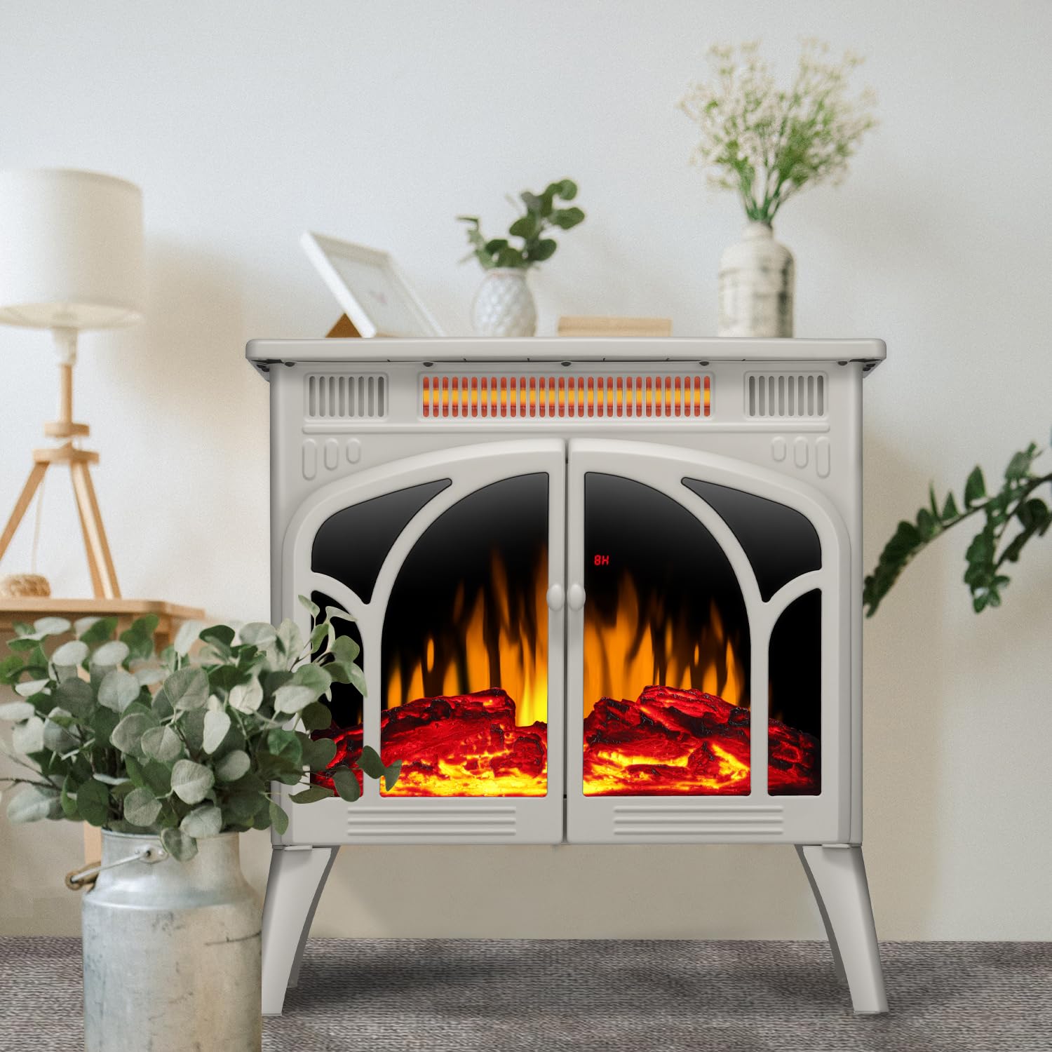 Electric Fireplace Stove Heater with 3D Flame Effect Portable Indoor 23" Freestanding Fireplace 500W/1500W