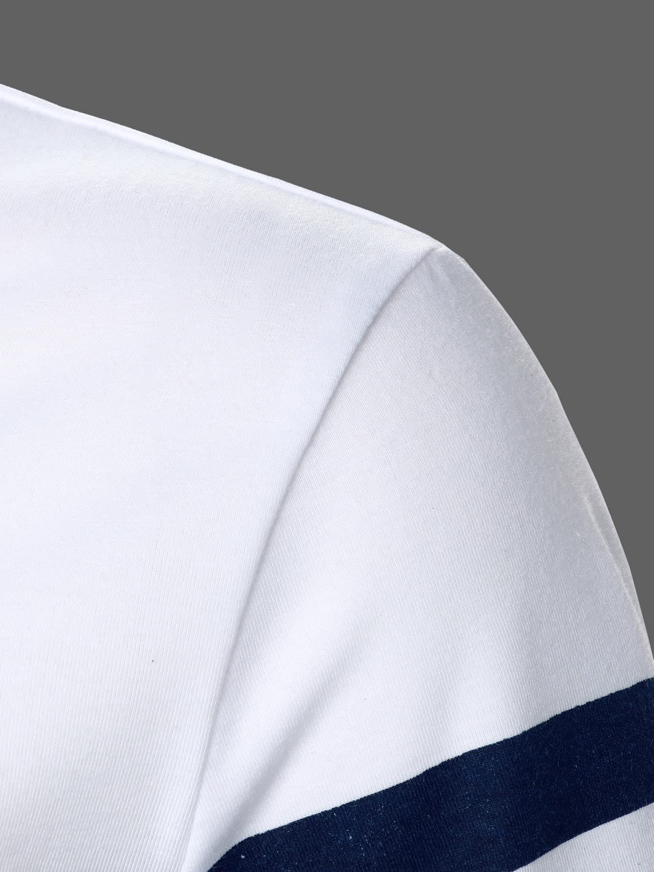 GORGLITTER Men's Color Block Striped Short Sleeve Polo Shirt Blue and White Large