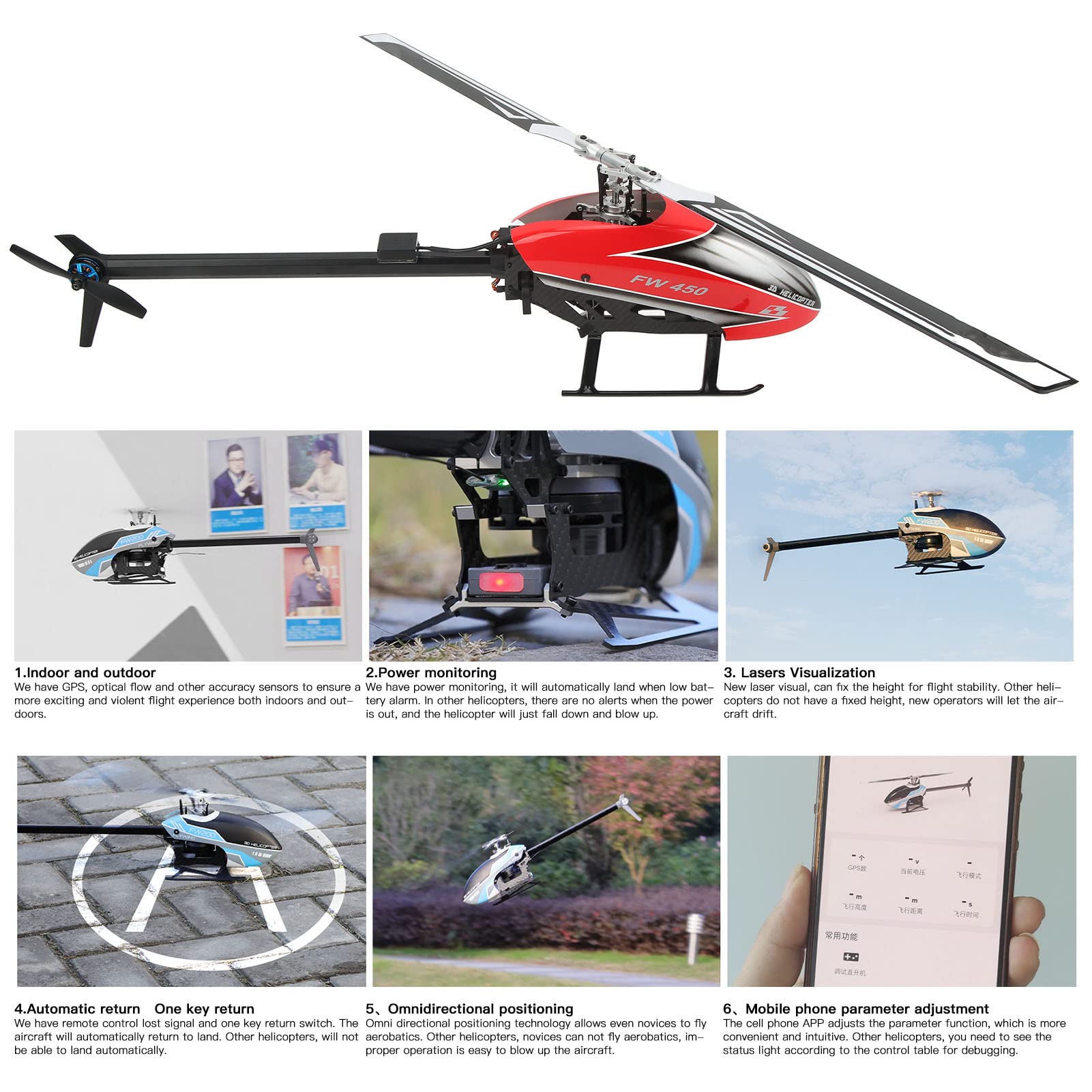 Helicopter Brushless Tail Lock Motor Resistance Side Panel 60A ESC RC Helicopter All Metal Toy Servo Mount Adult High Tenacity Landing Gear for (Red)