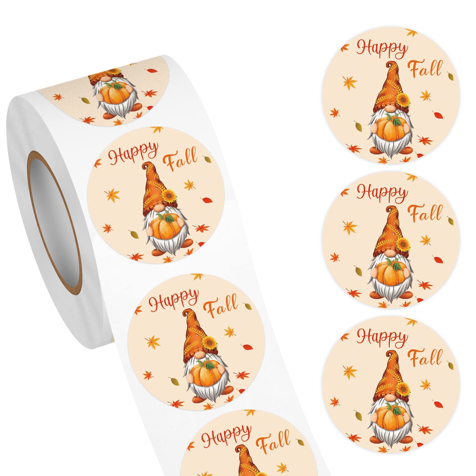 Heyfibro 500 PCS Happy Fall Y'all Stickers, 1.5 Inch Thanksgiving Stickers Label for Packing, Party, Bags, Boxes๏ผGnomes๏ผ