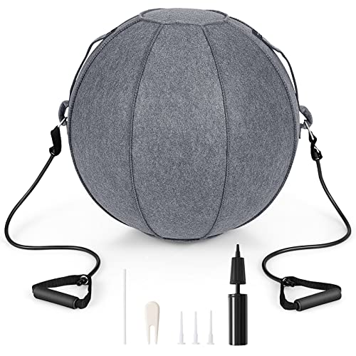 Goplus Yoga Ball Chair, 25.5 Inch Exercise Ball with Cover & Resistance Bands & Handles & Pump for Pilates Stability Balance Training, Ergonomic Posture Ball Sitting Chairs for Office Home(Grey)