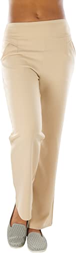 ToBeInStyle Women's High Waist Boot-Cut Two Pockets Thicker Waistband Dress Pants - Khaki - L