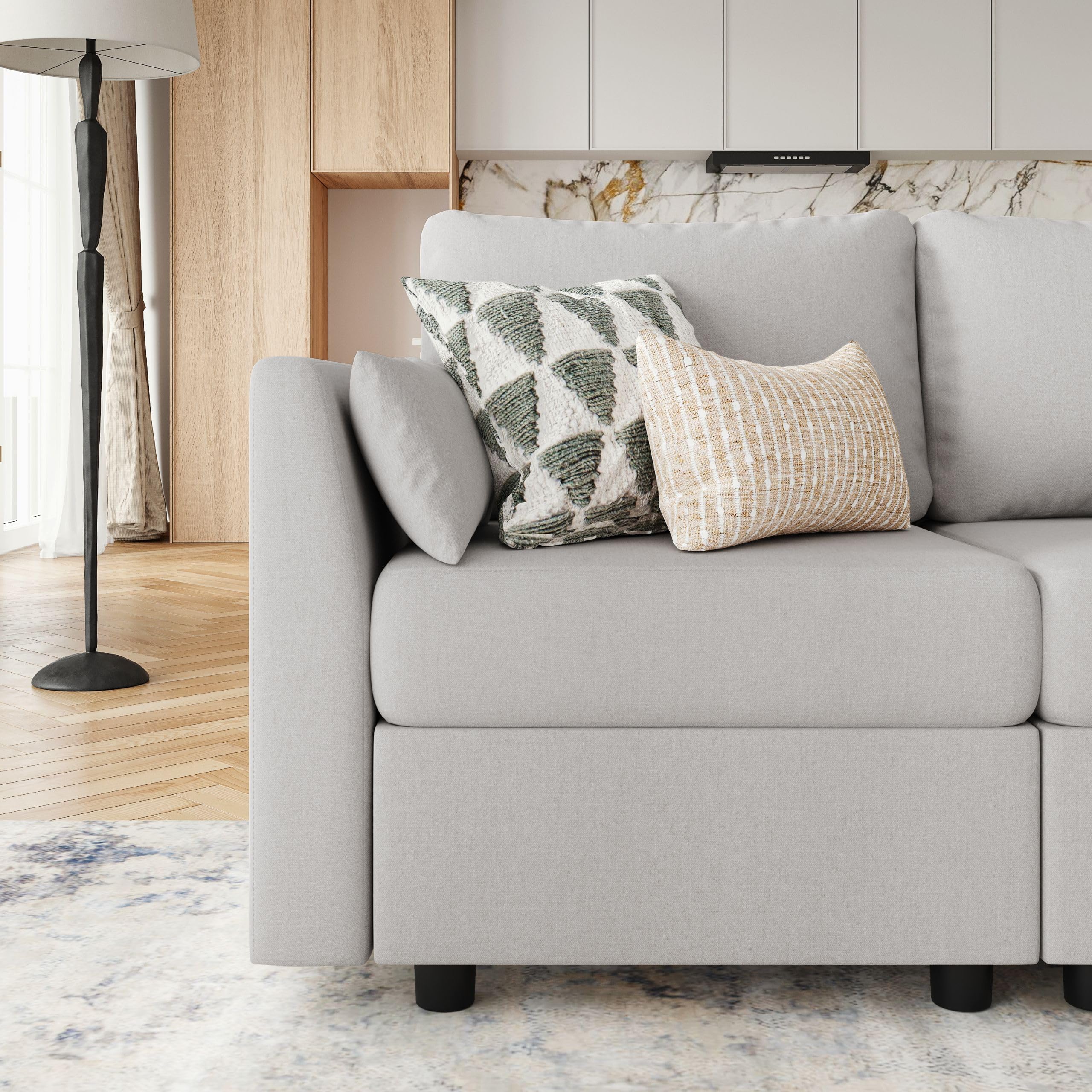 Mangodan Modular Sectional Sofa with Storage, Convertible 6 Seat Sectional Couches for Living Room, U Shaped Sectional Sofa with Chaise, Comfy Sectional Sleeper Sofa, High Supportive sponge-Light Grey