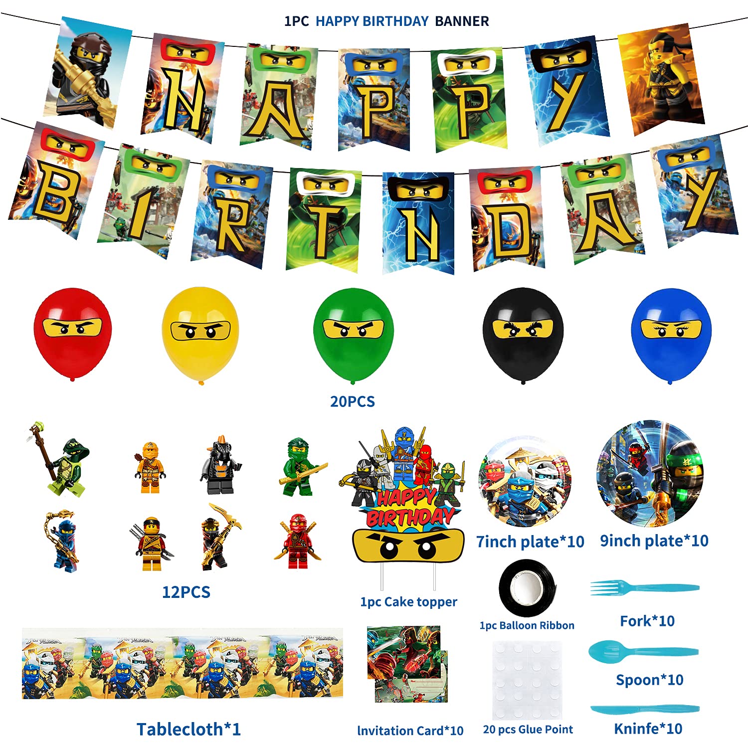 Heidaman Ninja Birthday Party Supplies Ninja Party Supplies Ninja Birthday Decorations Set Include Ninja Banners Balloons Cake Plates Ninja Tablecloth Cake Toppers(115pce)