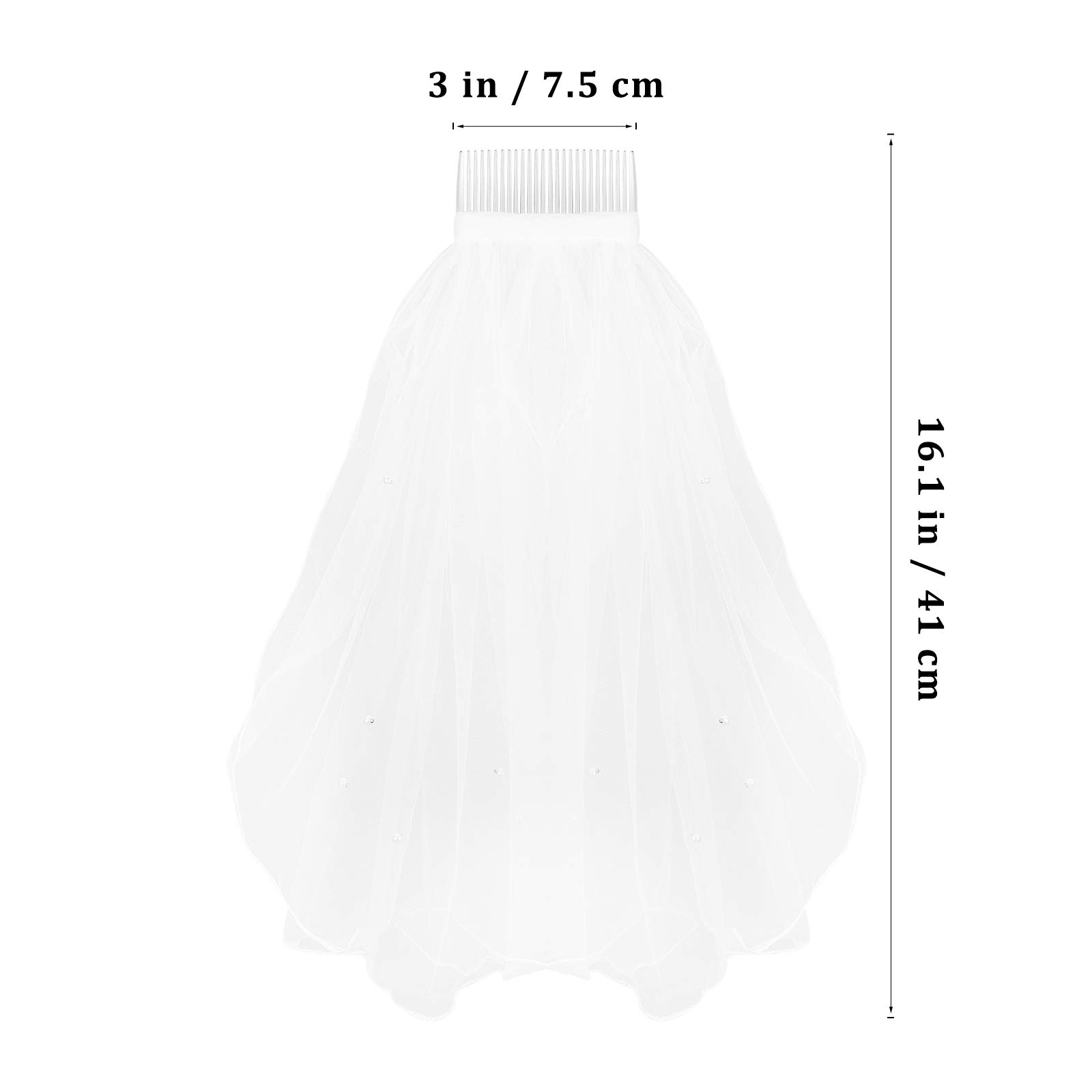FRCOLOR Bridal Wedding Veil Women's Short Vails with Peals Tulle for Bachelorette Party 39cm/15” Single Tier Veil With Comb Wedding Party Bride Veil