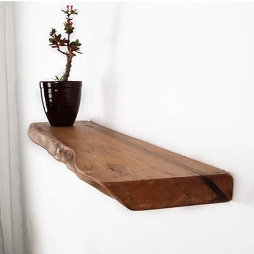 QATGQBCF Wooden Floating Shelf, Wall-mounted Shelf, Solid Wood Bookshelf, Thickness 2.5cm, Strong Load-bearing Capacity, Abrasion-resistant And Scratch-resistant(Walnut colour,80 * 25cm)