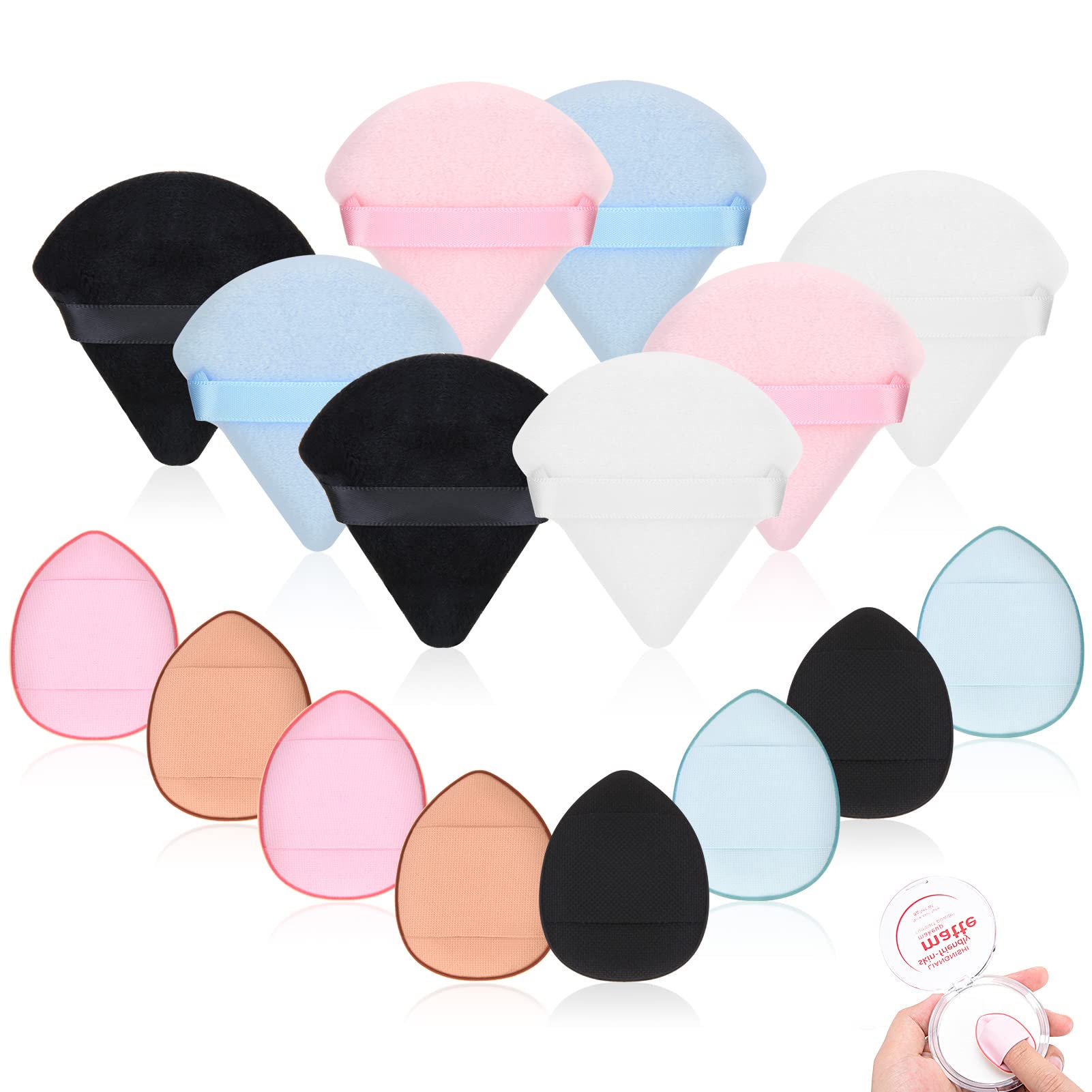 Jspupifip 16 Pieces Mini Powder Puff Bulk,Face Triangle Finger Makeup Puff Bulk Soft Beauty Face Setting Sponge Pack for Mineral Loose Powder Body Cosmetic Foundation Sponge Wet Dry Cosmetic Tool