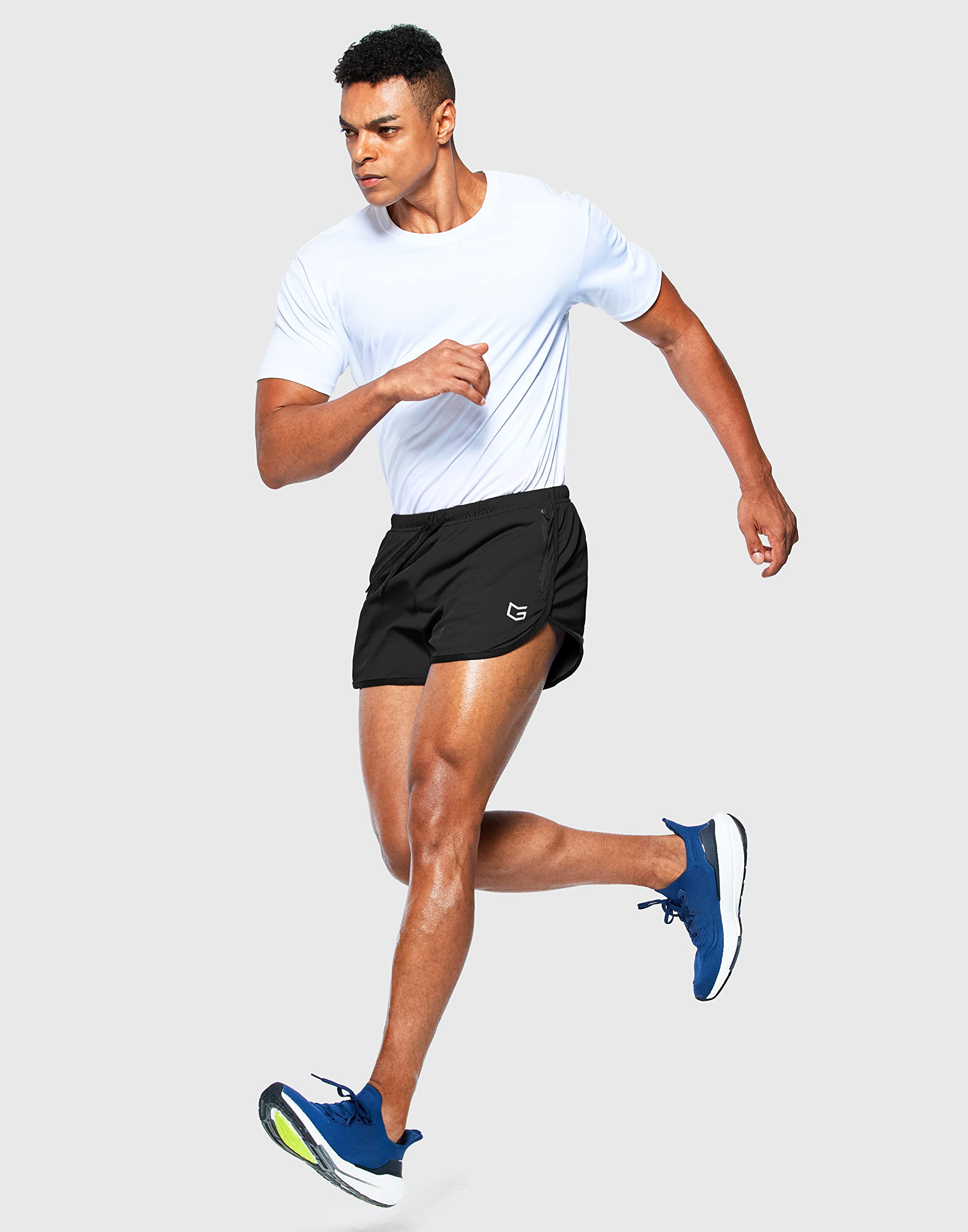 G Gradual Men's Running Shorts 3 Inch Quick Dry Gym Athletic Jogging Shorts with Zipper Pockets (Black, Medium)