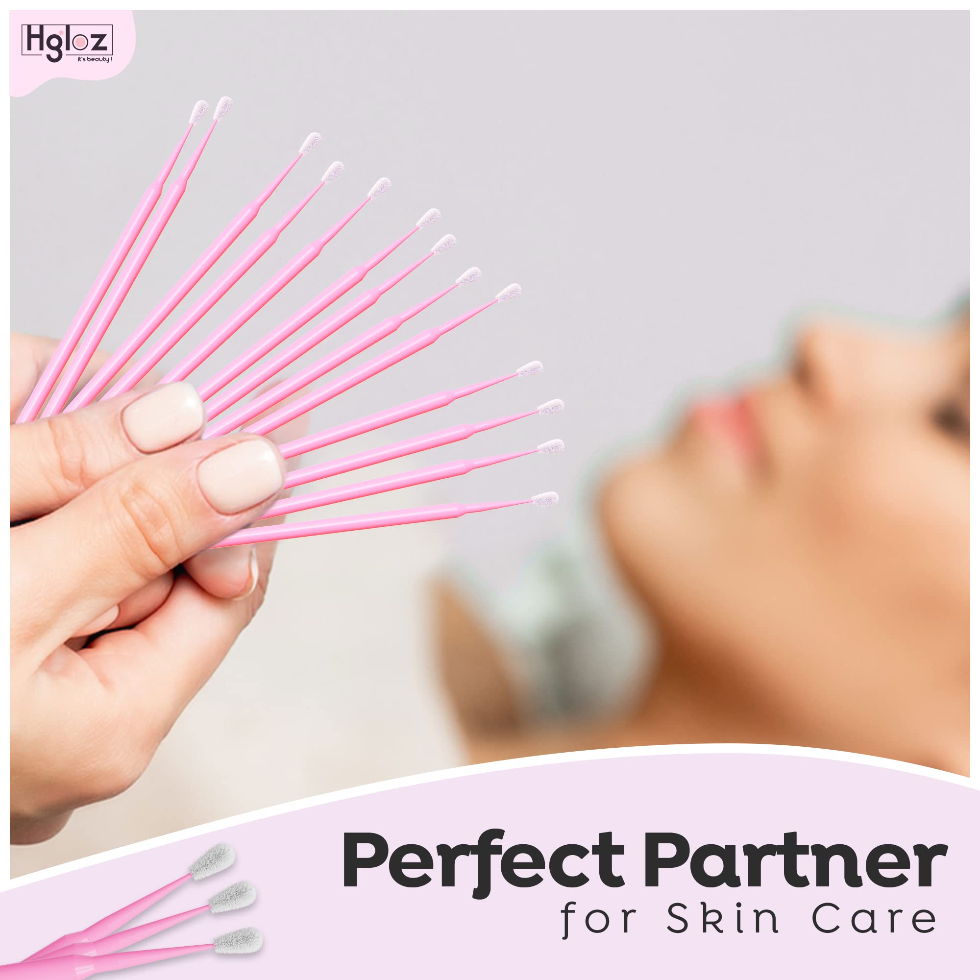 HGLOZ Microswabs for Eyelash Extensions Pack of 500 in Pink โ 2mm Soft Micro Applicator Brush with Microfiber Wands โ Suitable for Cleaning and Applying Make-up