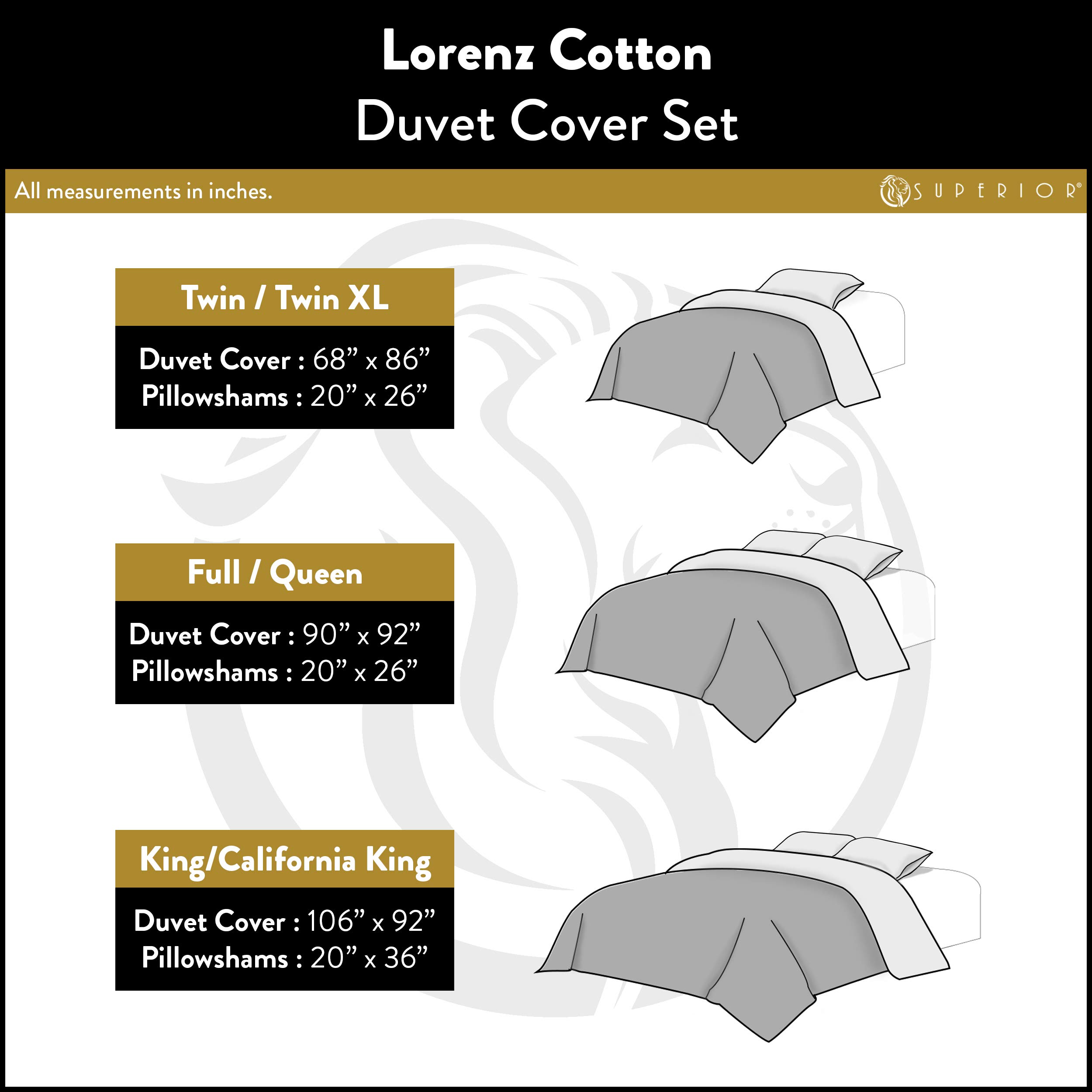 SUPERIOR Lorenz Embroidered Duvet Cover Set, Long-Staple Cotton, Full/Queen, White