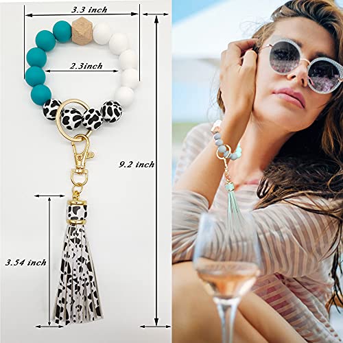 FIVWIN Silicone Keychain Bracelet for Women Beaded Keyring Wristlet House Car Keys Ring Holder with Gift Box