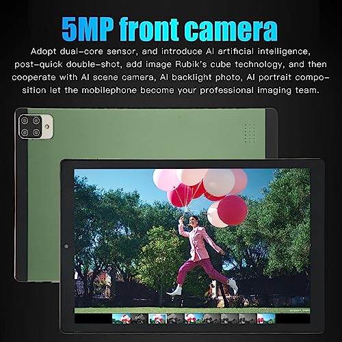 Haofy Tablet PC, Support Calls 100-240V 5MP Front 8MP Rear 10 Inch Tablet 5G WiFi Green 4GB 64GB for Reading (US Plug)