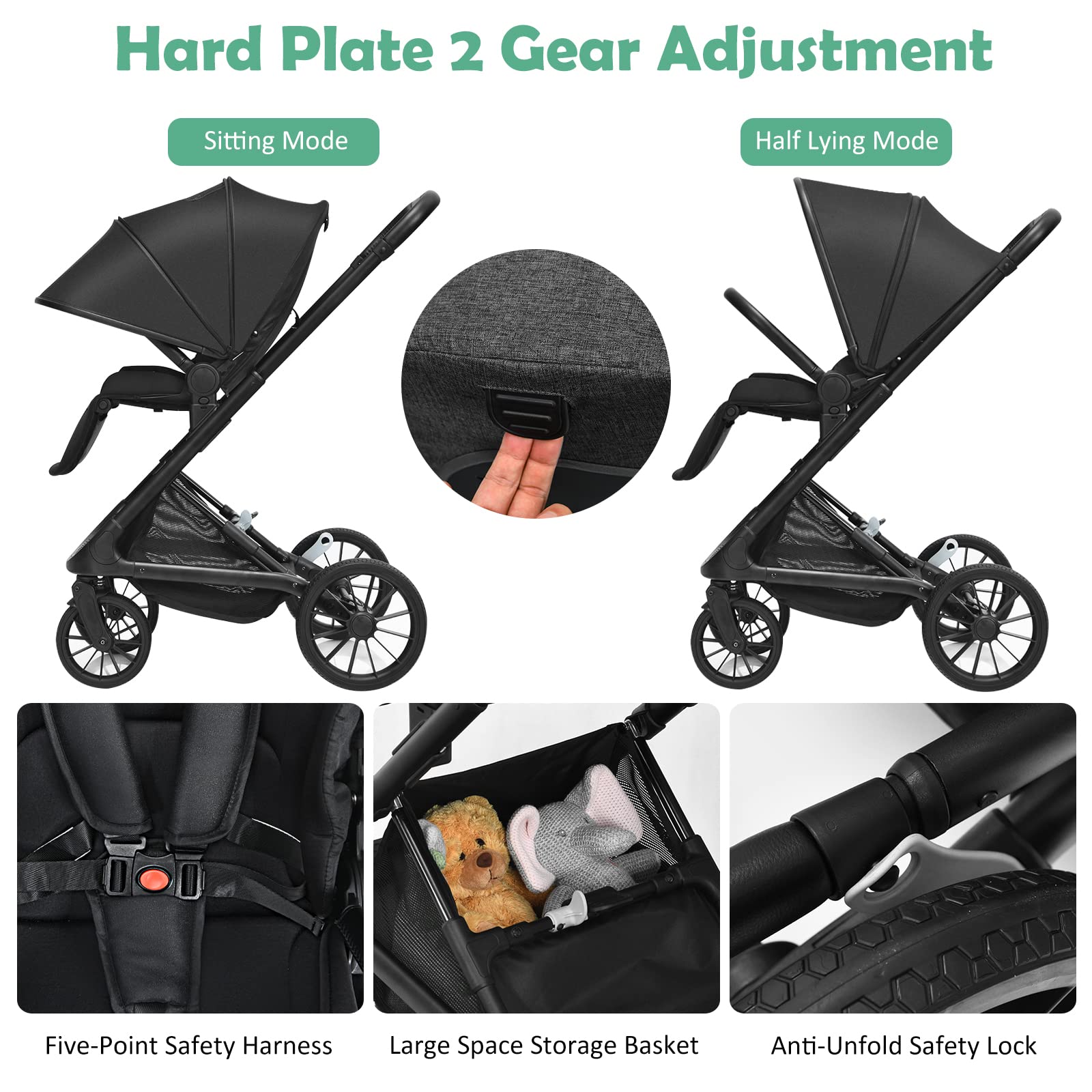 INFANS 2 in 1 Convertible Baby Stroller, One-Hand Quick-Fold Infant Stroller with Aluminum Frame, Oversized Storage Basket,Adjustable Canopy,Footrest, 5-Point Seat Belt (Grey)