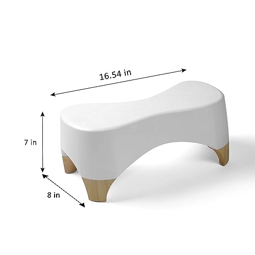 Toilet Stool,Gligam Poop Stool for Bathroom,Bearing 550 lbs Weight,Toilet Step Stool, Potty Stool for Adults and Kids,Non-Slip Simple Design,7" Tall (White/Bamboo Color)