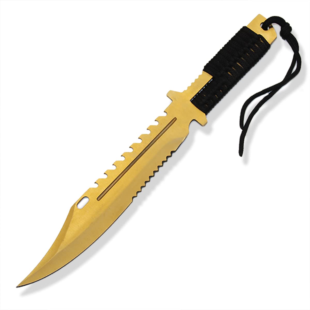 Fixed Blade Hunting Camping Knife Full Tang Handle Straight Blades with Sheath, Gold Titanium
