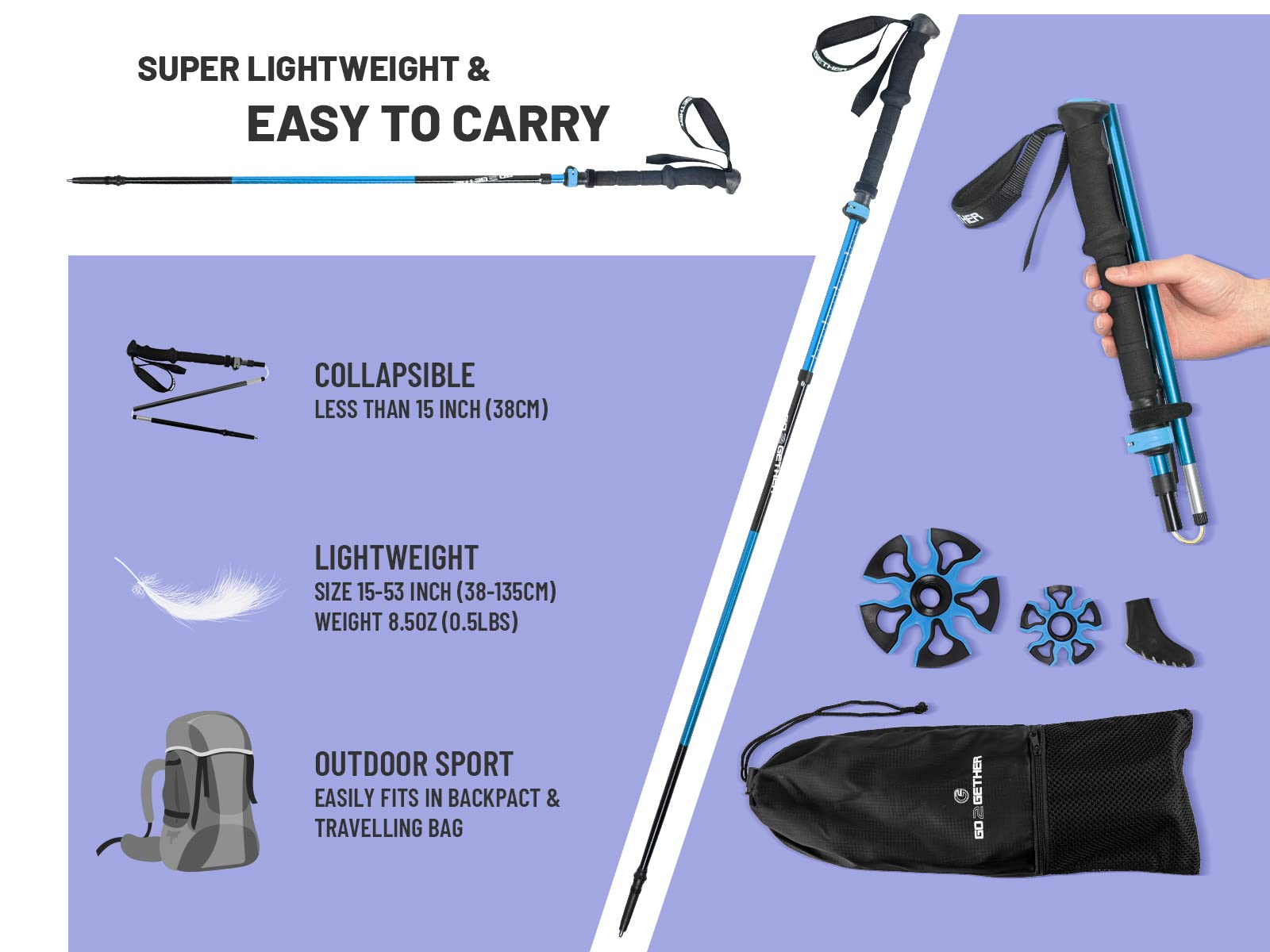 G2 Foldable Hiking Trekking Poles/Aluminum Alloy/Soft-foam Grip/Foam Padded Wrist Strap/Auto-Adjustable Strap/Press Telescopic Fixed(Pack of 2 Poles)