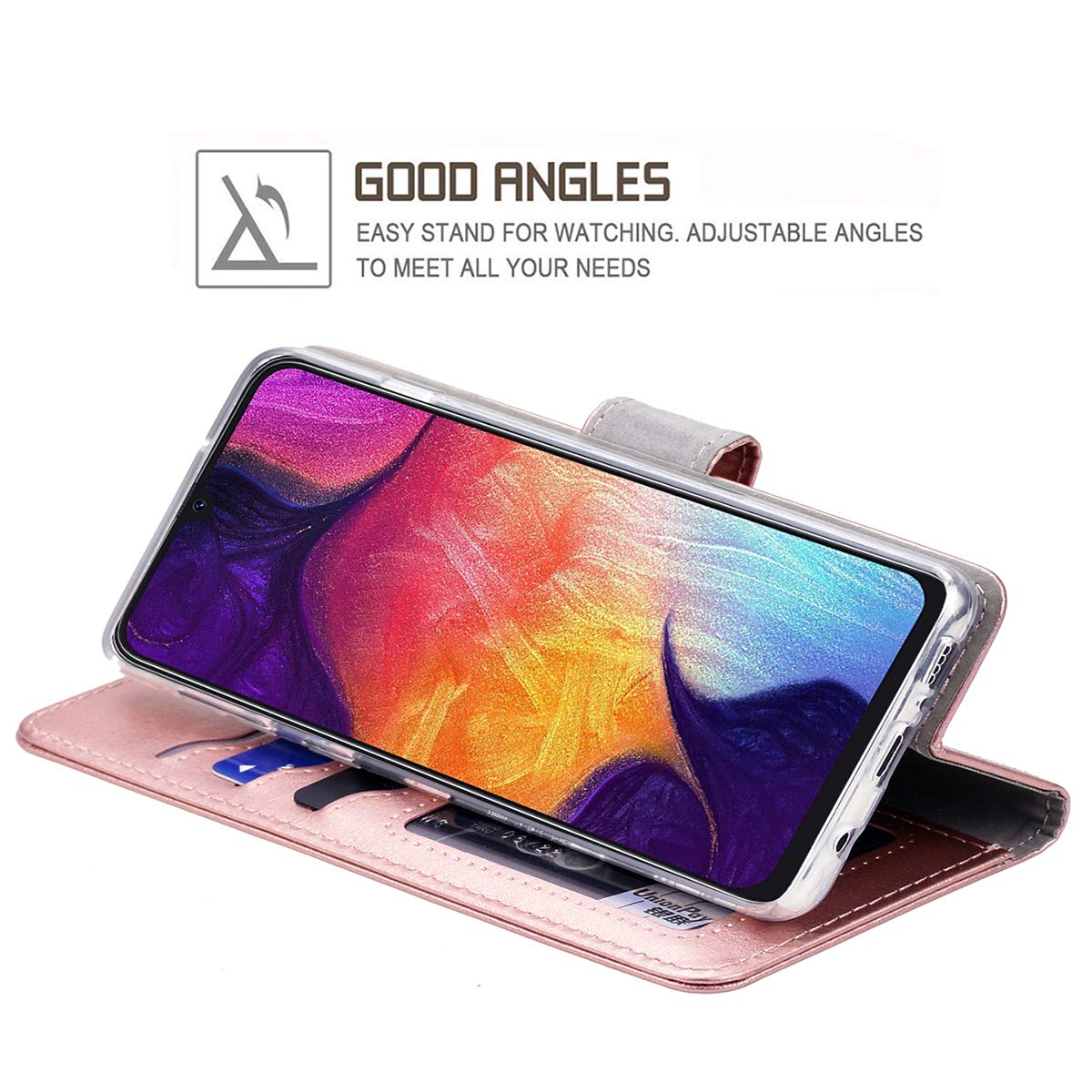 ERAGLOW Galaxy A50 Case,Galaxy A50 Wallet Case,Premium PU Leather Wallet Flip Protective Phone Case Cover w/Card Slots & Kickstand for Samsung Galaxy A50 2019 (Rose Gold)