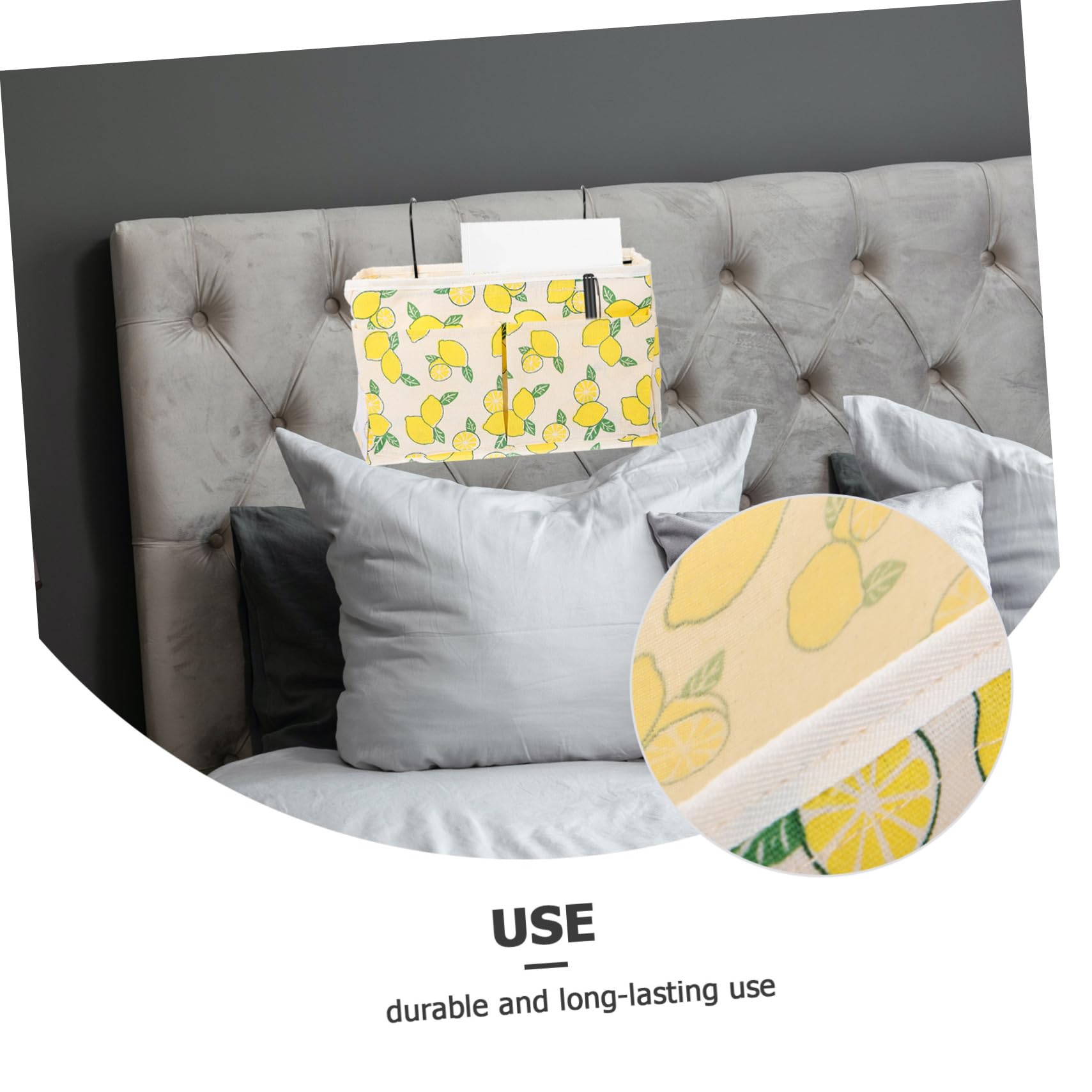 Lemon Bedside Cotton Linen Hanging Storage Bag Bed Storage Pocket Organizer Pouch Diaper Stacker for Bed Crib Craddle Baby Clothes Organizer