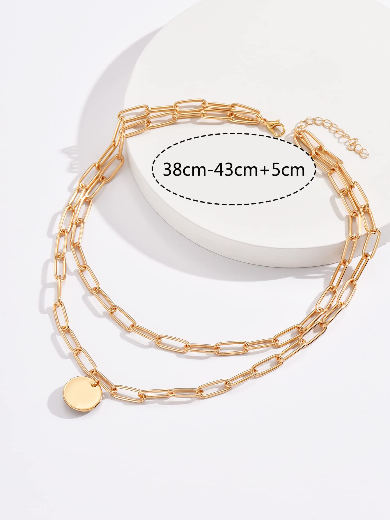 GORGLITTER Women's Round Pendant Layered Necklace Paperclip Chain Necklaces Yellow Gold One Size