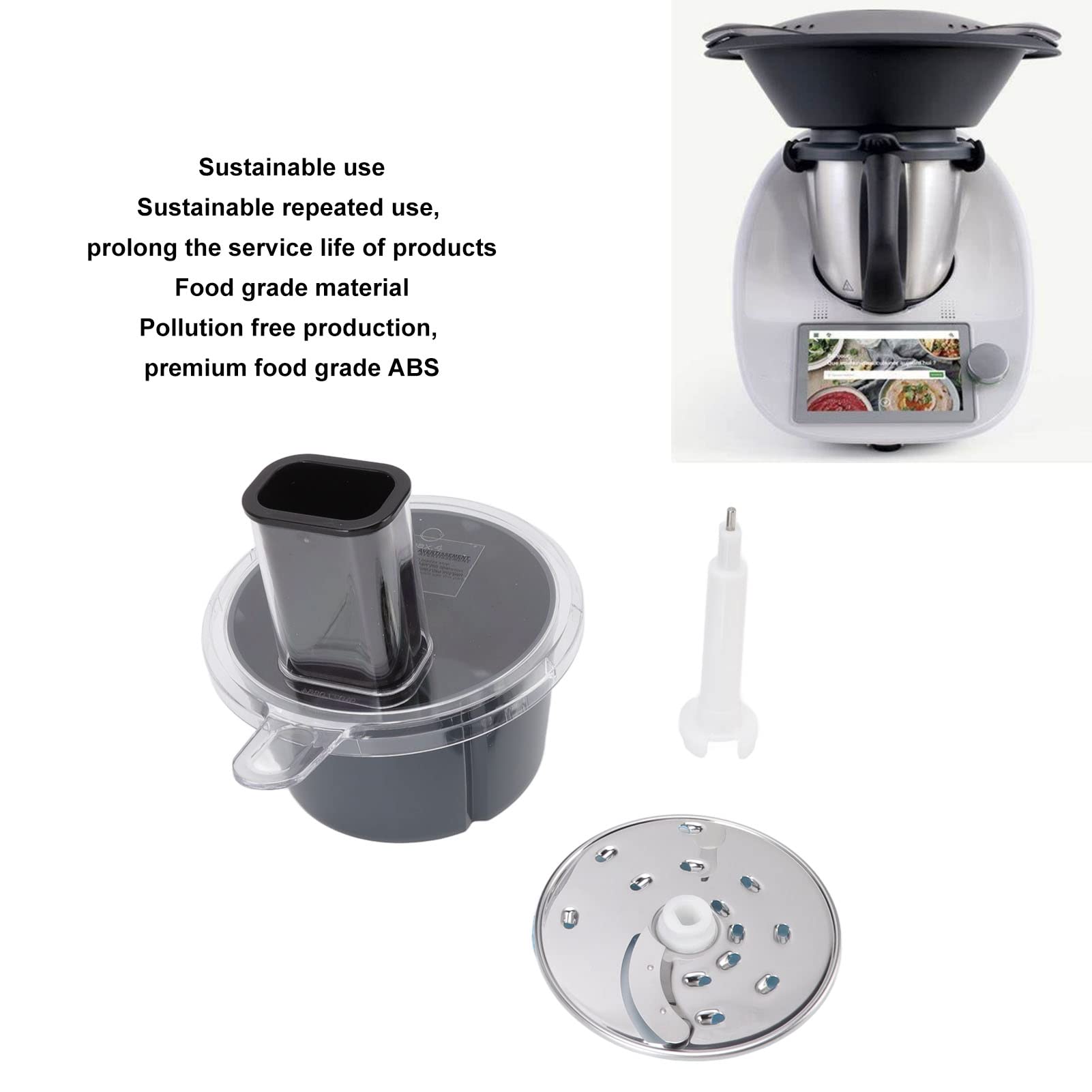 Food Processor Machine Accessories Fit For Vorwerk Thermomix TM5 TM6,Multifunctional Stainless Steel Graters Cutter Slicers with Container Food Processor Helper for Kitchen
