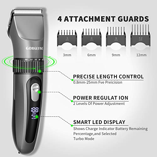 Gorgefine Rechargeable Hair Clipper & Trimmer for Men-Professional Cordless Haircut & Grooming Kit Waterproof with LED Display-Turbo Powerful Mode&Super Silent Mode