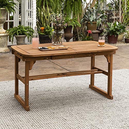Walker Edison AZW7TXVINBR 6 Person Outdoor Wood Chevron Patio Furniture Dining Set Extendable Table Chairs All Weather Backyard Conversation Garden Poolside Balcony, 7 Piece, Brown