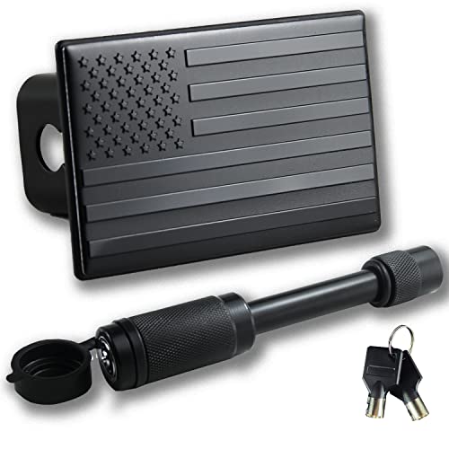 Trailer Hitch Cover Black American Flag Emblem Guard Locking Pin for 2" Inch Tow Rear Receivers Plug Covers Suitable for Trucks Cars SUV
