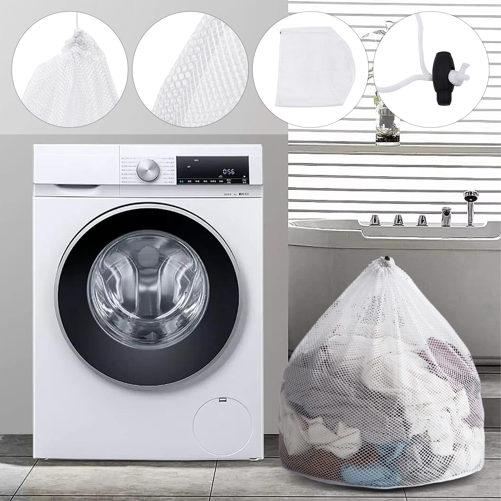 Mesh Laundry Bags Washing Machine Mesh Wash Bags Jumbo for Delicates Clothes, Reusable Mesh Laundry Bag For Washing Machine Drawstring Thickened Washer Bag