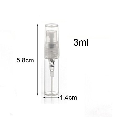Elfenstal- 10pcs Mini Clear 3ml 1/6OZ Atomizer Fine Mist Empty Glass bottle Spray Refillable Fragrance Perfume Scent Sample Bottle 1pc Clean Cloth for Travel Party Makeup Tool 2pcs free 3ml Pipette