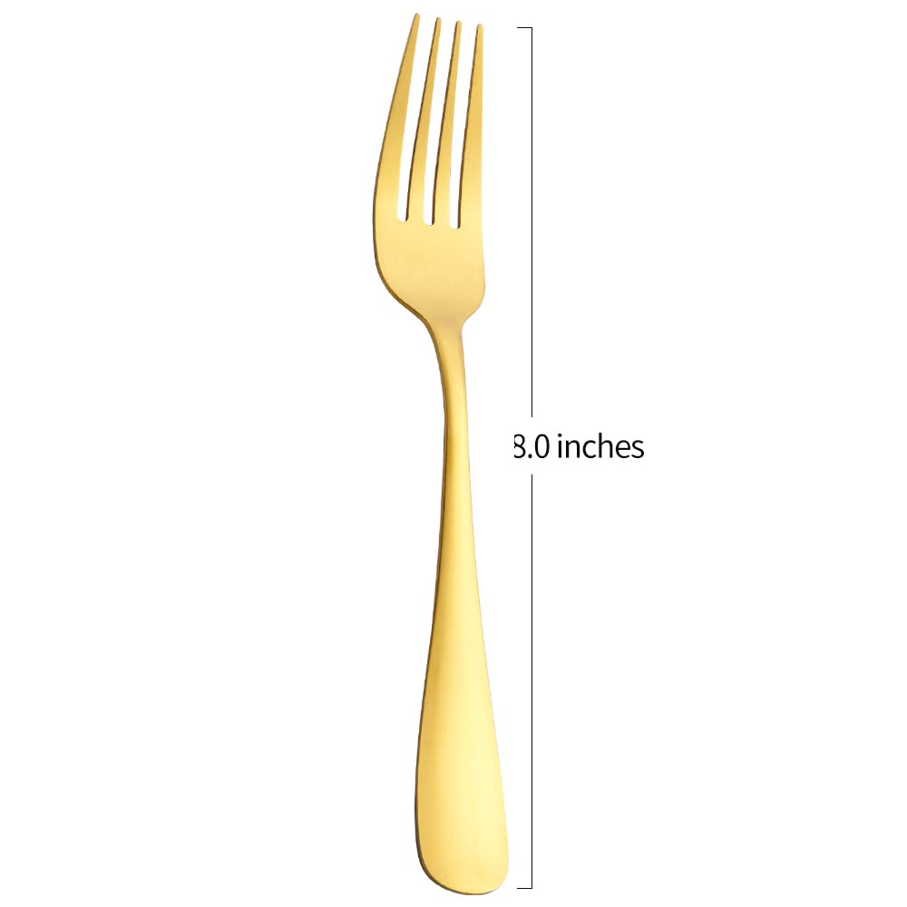 Matte Gold Dinner Fork Set, GoGeiLi 8.0-inch Stainless Steel Satin Finish Fork Silverware, Gold Flatware Table Fork Set of 6, Dishwasher Safe