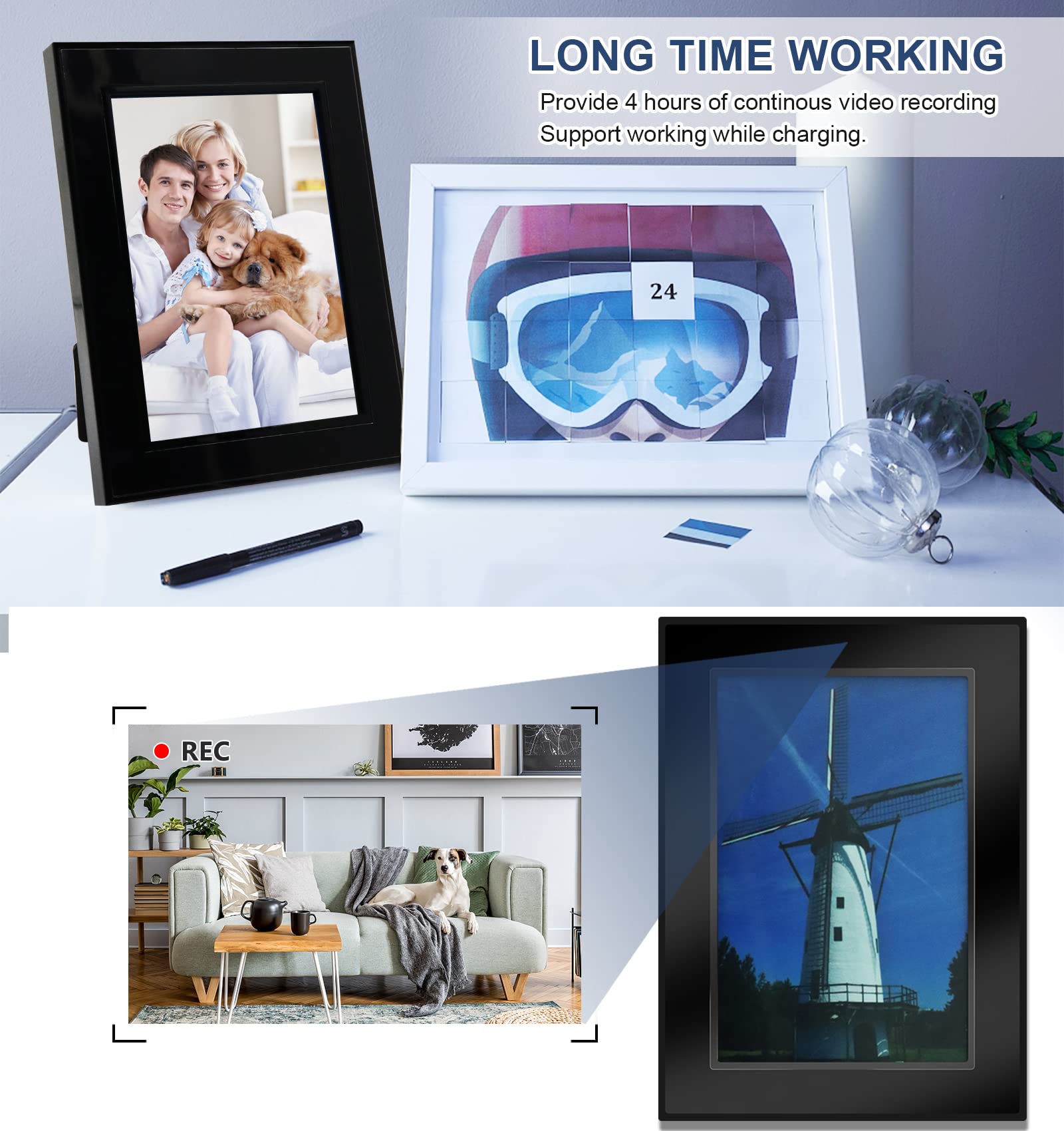 Hidden Camera Photo Frame, 1080P Indoor Mini Spy Surveillance Camera with Motion Detection, No WiFi Needed Nanny Cam for Home and Office