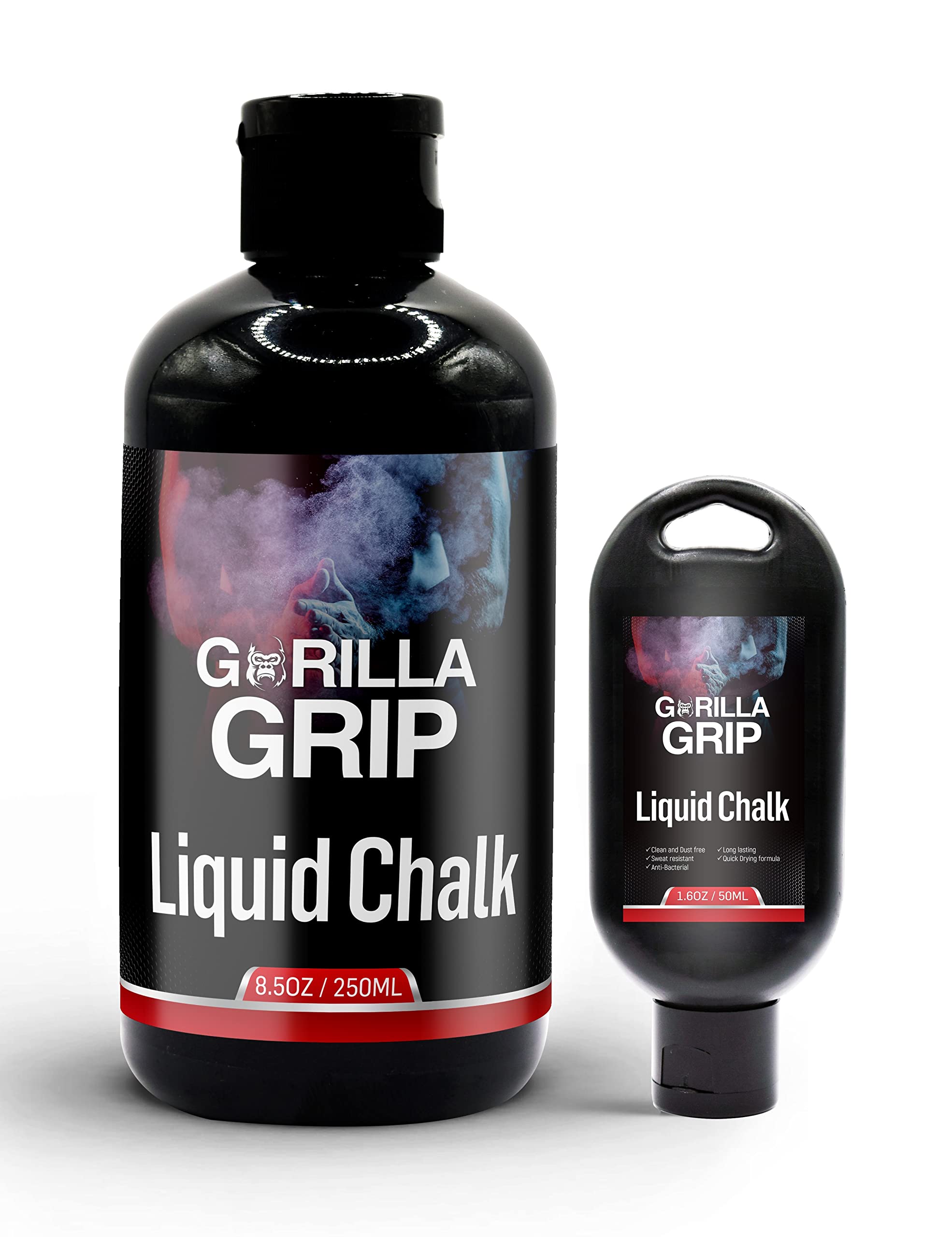 Gorilla Grip Pro Grade Liquid Chalk Bundle of 2 (50ml and 250ml), for Weightlifting, Rock Climbing, Cross Training, Powerlifting, & Pole Dancing Gym Approved Workout Chalk for Hands & Calluses.