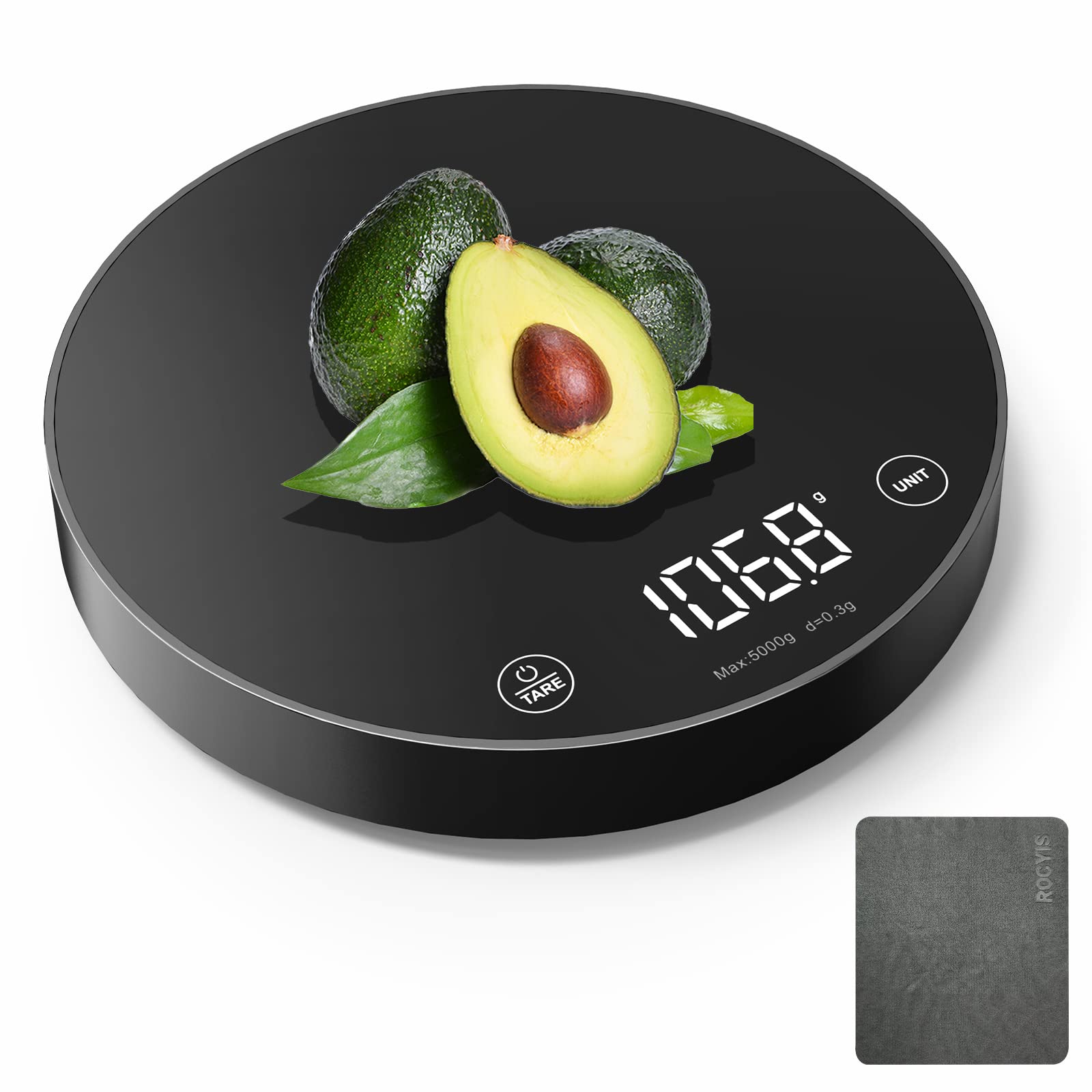Food Scale Digital Weight Grams 5KG/11lb Max Weight with 5 Units,0.1g/0.01oz Precise Graduation LED Display and Tare Function, Baking Scale for Weight Loss, Tempered Glass(Black)