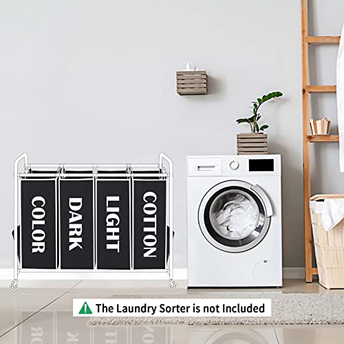 Laundry Sorter Replacement Bags 4 Section Laundry Hamper Cart Removable Replacement Bags Laundry Storage Organizer Bag Laundry Hamper Liner, 4 Pockets- No Hooks 14.76 x 8.66 x 21.65β (Black, 4 Pcs)