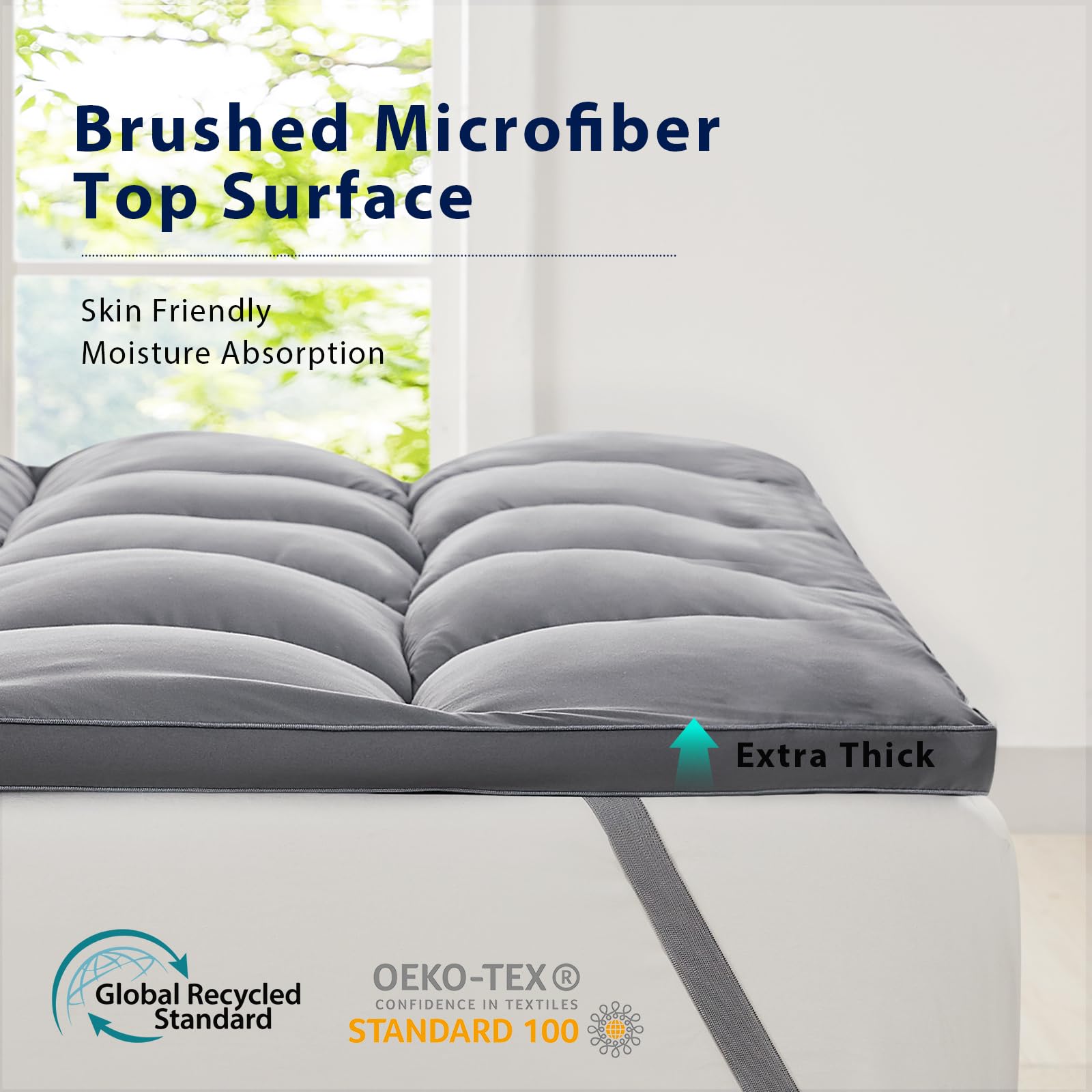 L'AGRATY Mattress Topper Full - Cooling Pillow Top Mattress Topper Full Size Extra Thick Plush Bed Topper Down Alternative Overfilled Soft Mattress Pad for Back Pain