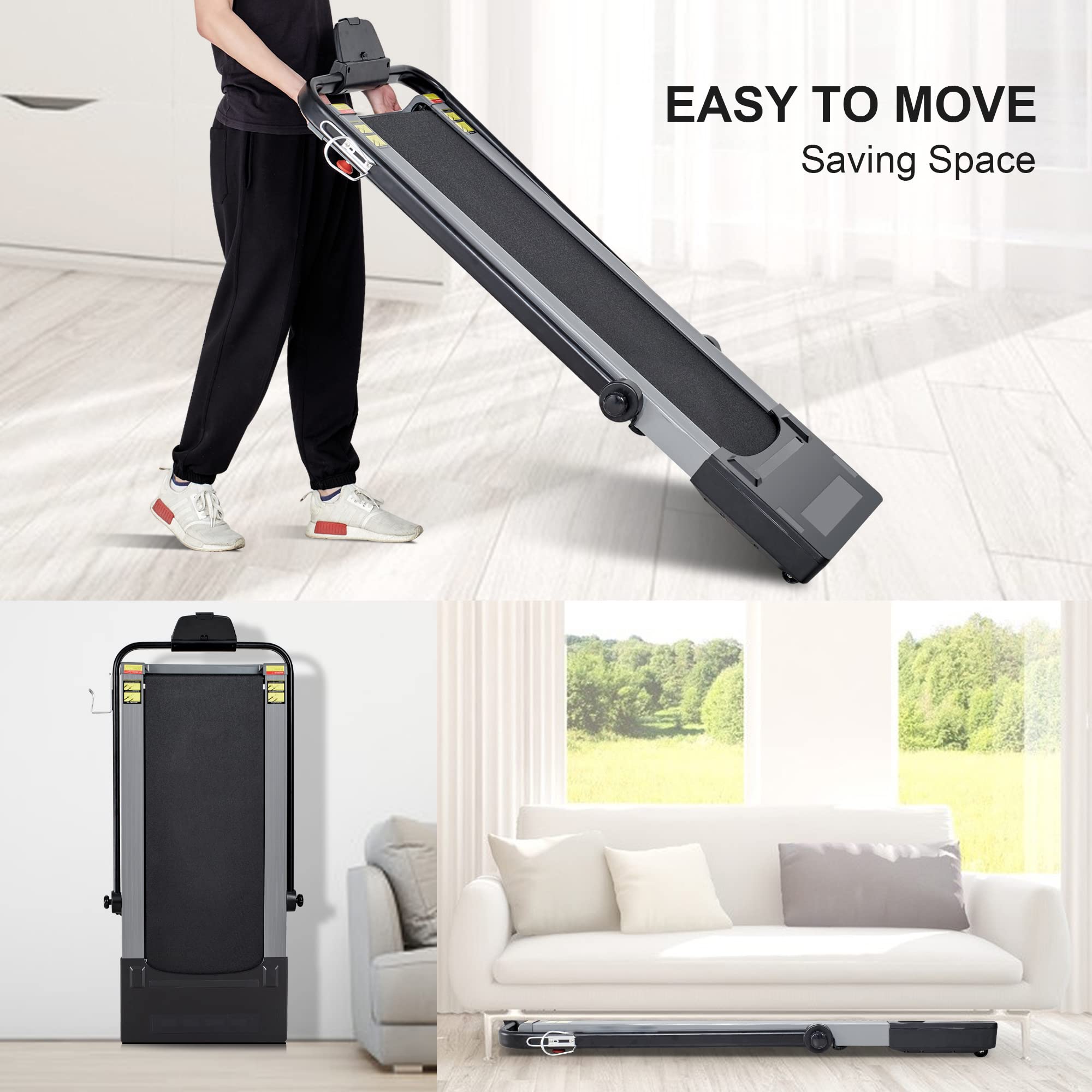 Foldable Treadmill Electric Treadmill Running Machine 17" Wide 3 Levels Manual Incline 0.5 HP Power 15Preset Program Max Speed 8.5MPH with Large Display & Cup Holder for Home &Gym