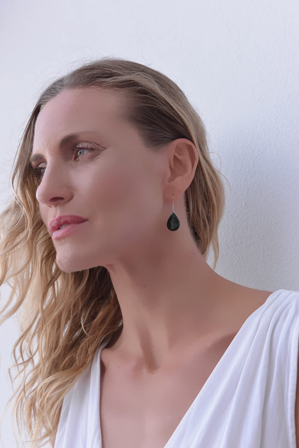 FRONAY Sterling Silver Black Dangle Earrings for Women Fashion Black Onyx Gemstone Teardrop Earrings