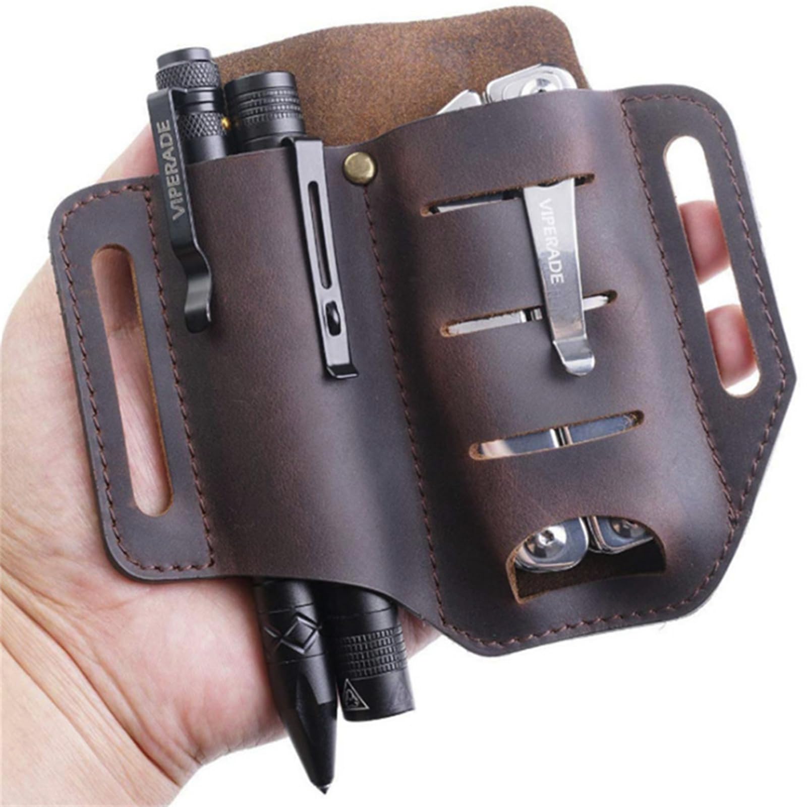 Leather Multitool Sheath, Tools Belt Organizer, Daily Use Sheath Holster for Belt, Multitool Pouch for Belts, Belt Sheath Pocket Tool Organizer for Men Flashlight Pen Work(Dark Brown)
